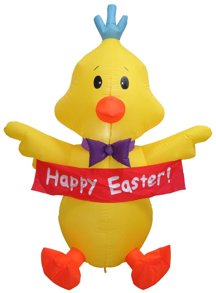 5' Air Blown Inflatable Easter Chick Holding "Happy Easter" Banner Yard ...