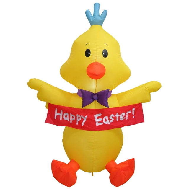 5' Air Blown Inflatable Easter Chick Holding "Happy Easter" Banner Yard ...