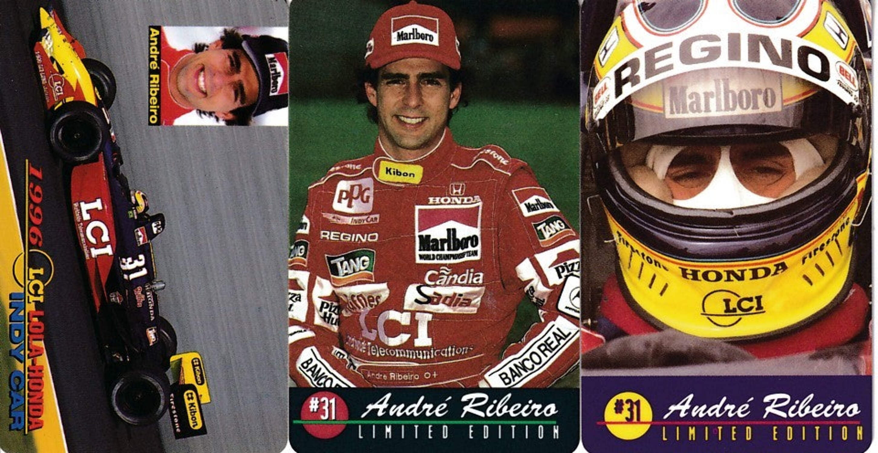 Set of 3 Andre Ribeiro 1996 CART Indy Car auto racing LCI phone cards ...