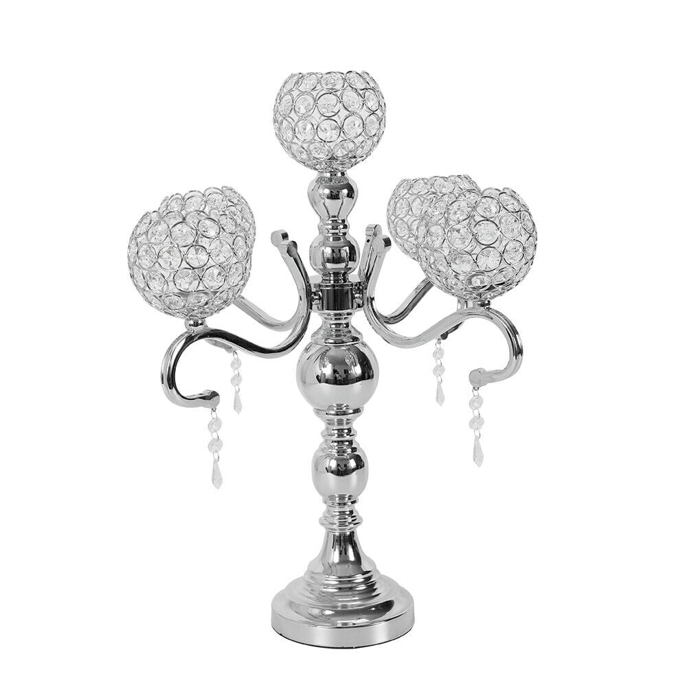 5 Arm Crystal Candel Holder Elegant Silver Crystal Candelabra Holder Wedding Table Centerpieces