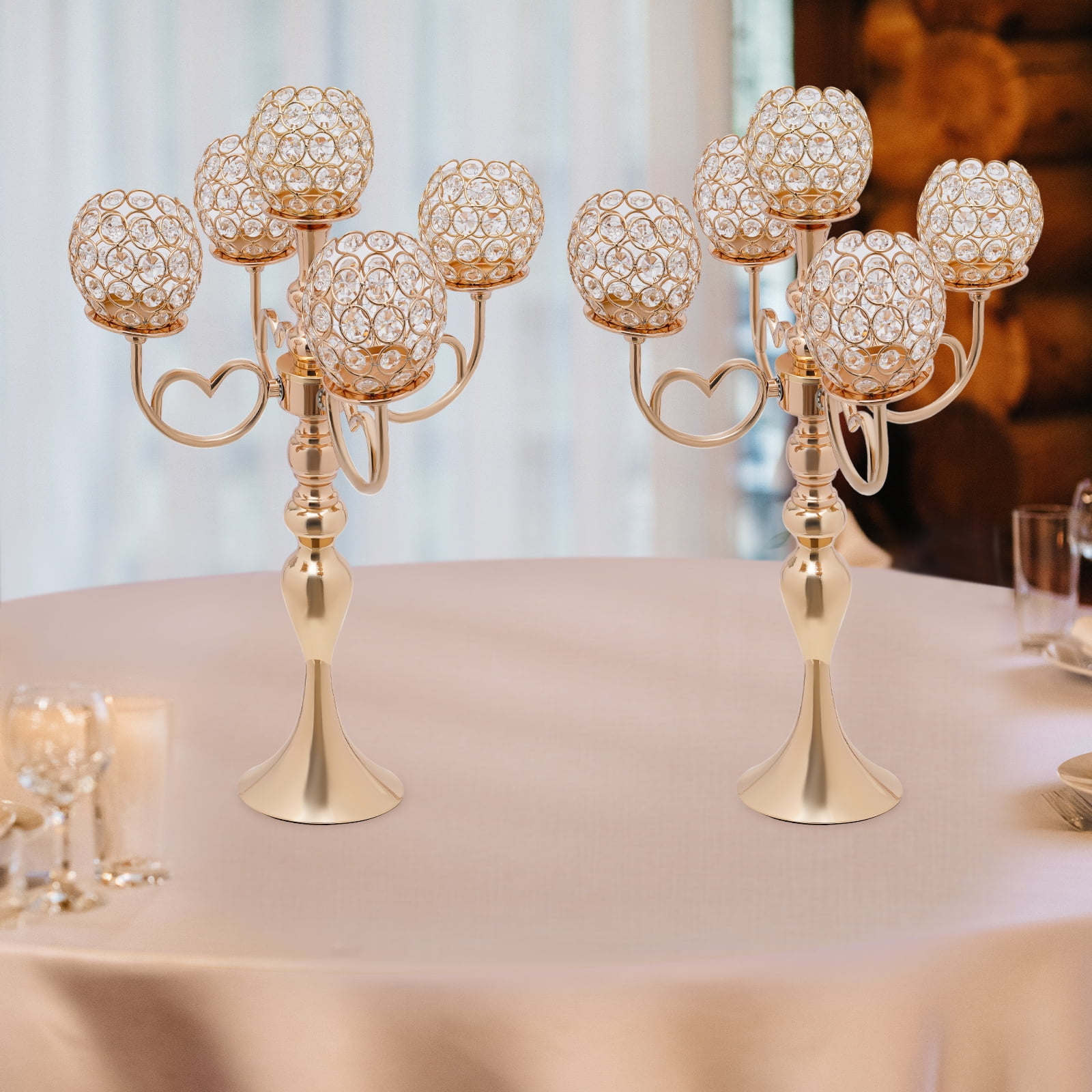 5 Arm Crystal Candelabra Centerpieces 21.5 Inch Tall Candle Holder, Candelabra with Candle ...