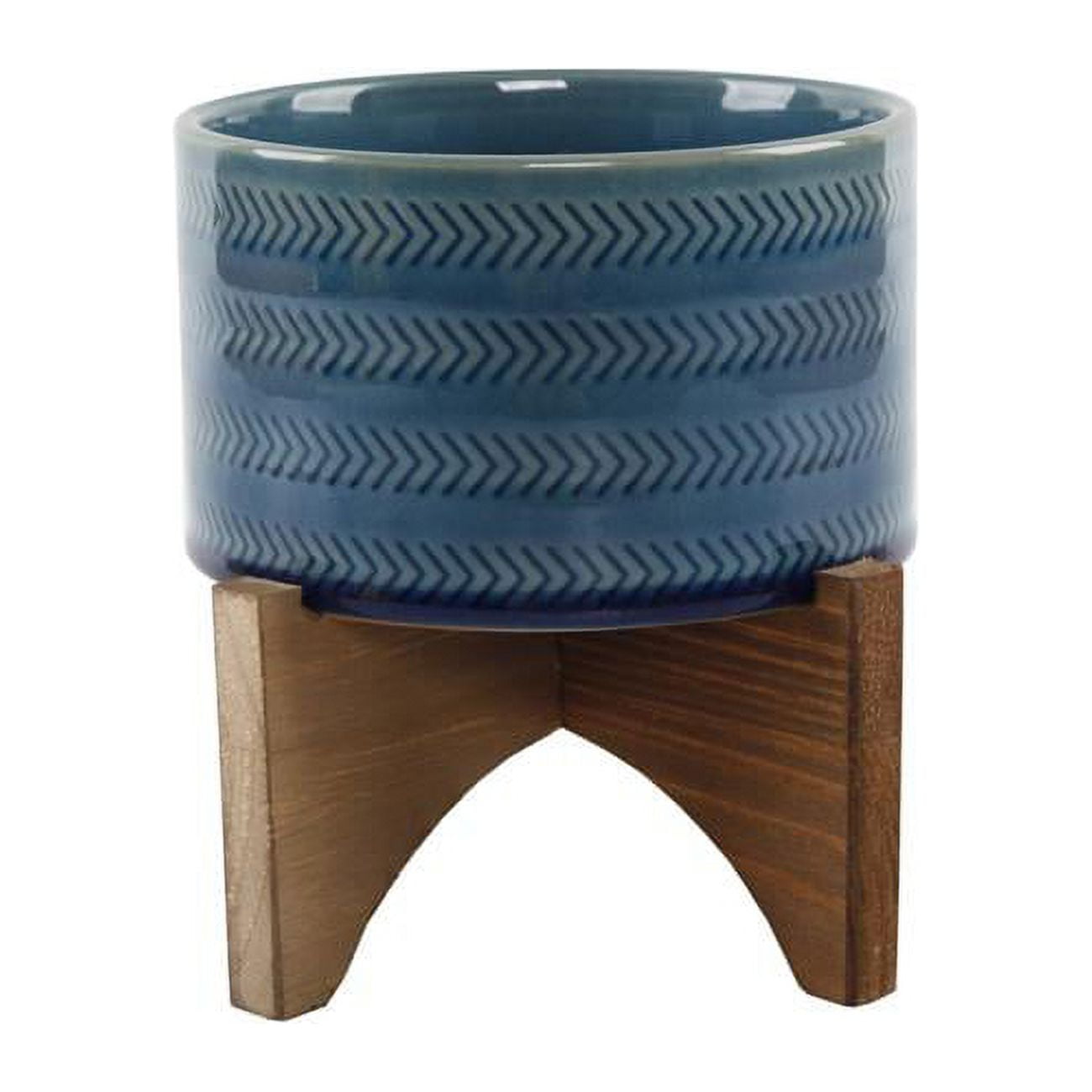 5' Arrow Ceramic Planter on Wood Stand,Glass Teal - Walmart.com