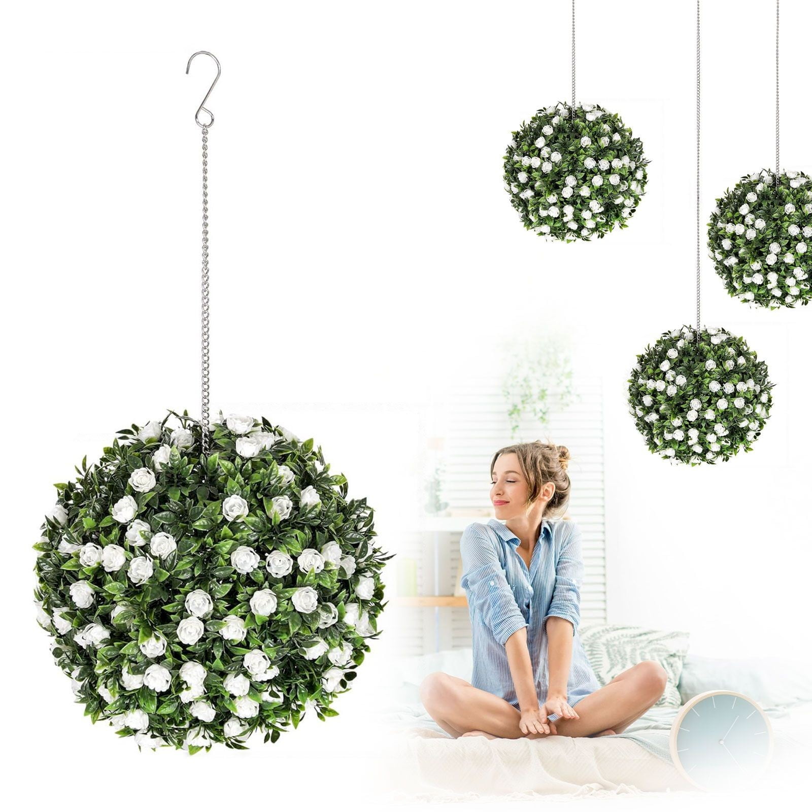 Under $5 Artificial Flower Ball, Faux Rose Topiary Ball, Home & Garden ...