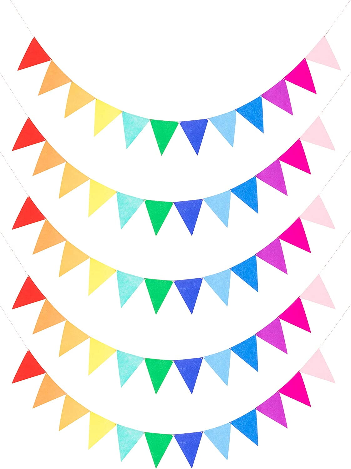 5 Assembled Felt Rainbow Banner Garlands, Colorful Pennant Buntings for ...