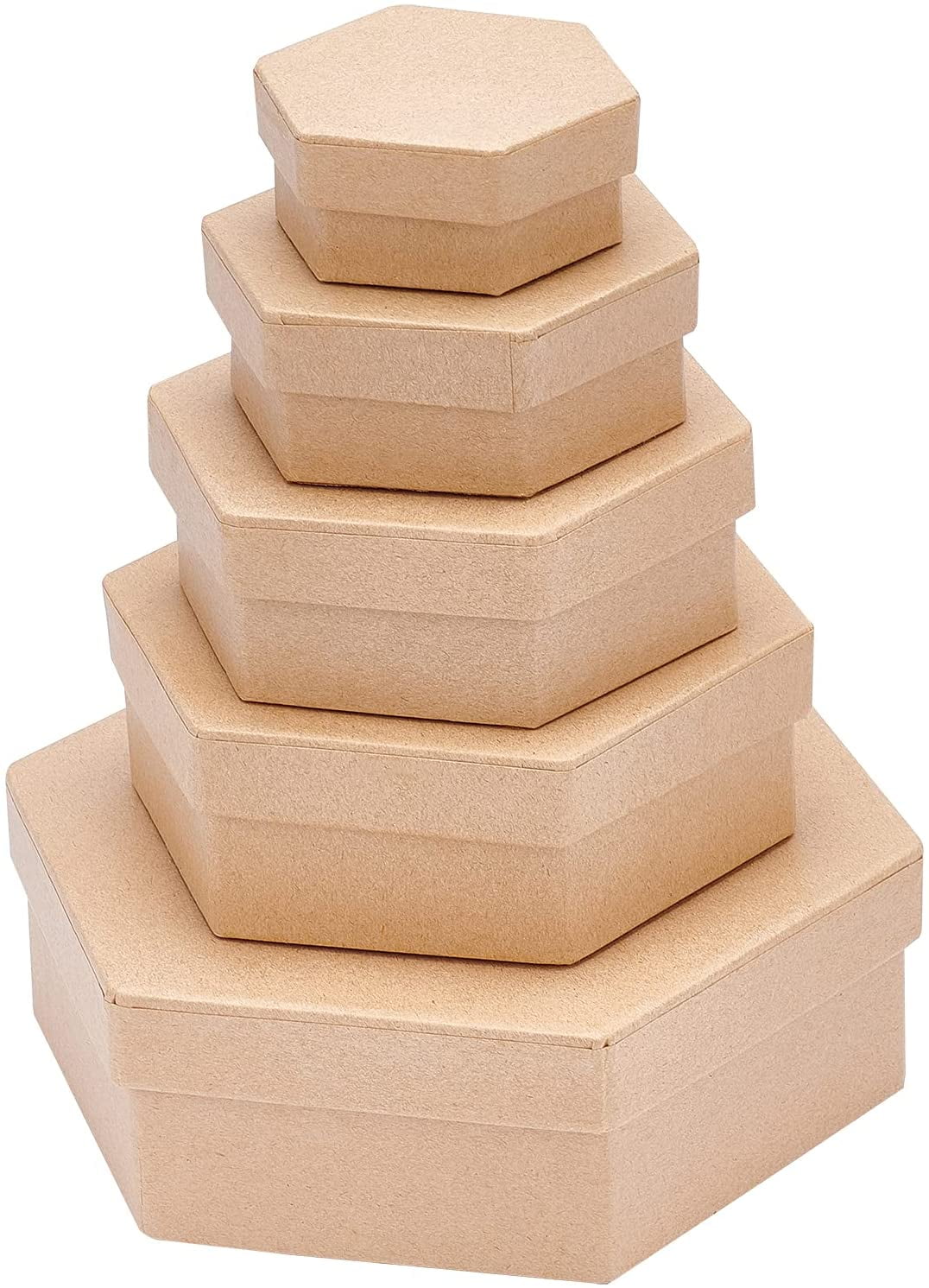 5 Assorted Papier Mache Hexagon Boxes Nesting and Stacking Craft Paper ...