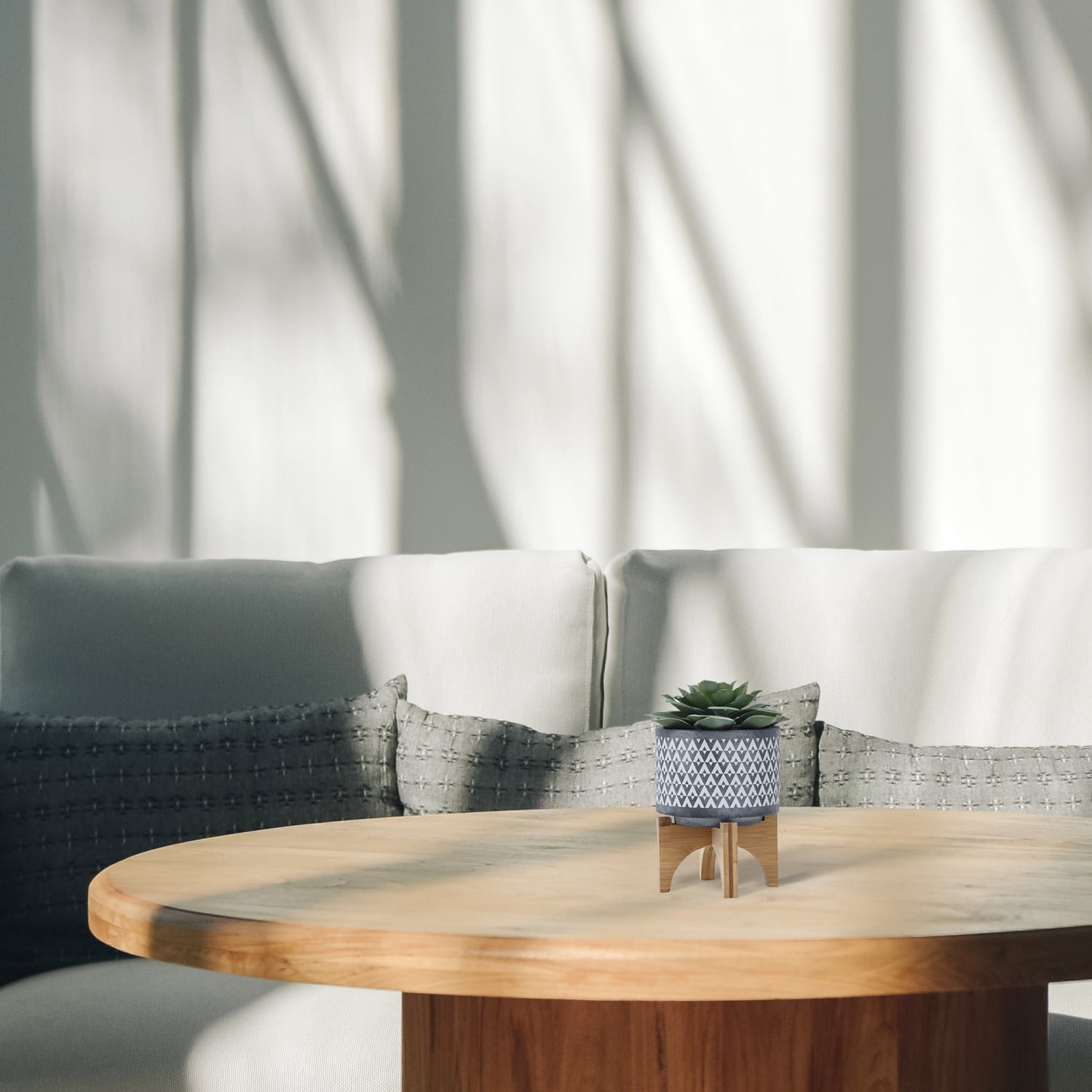 5” Aztec Planter on Wooden Stand Ceramic Gray - Walmart.com