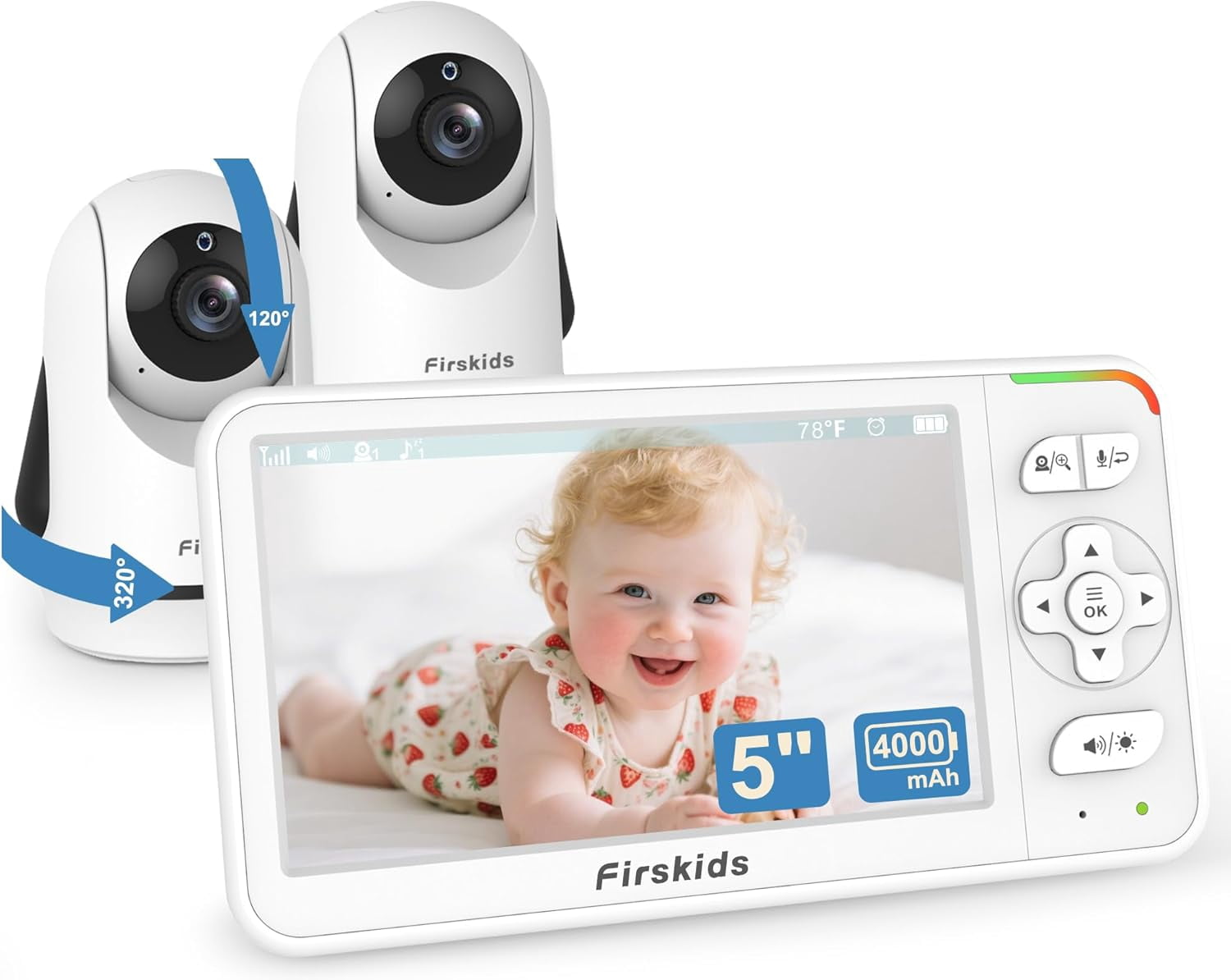 5" Baby Monitor with Dual Cameras and Audio - Secure No Wi-Fi Pan-Tilt ...