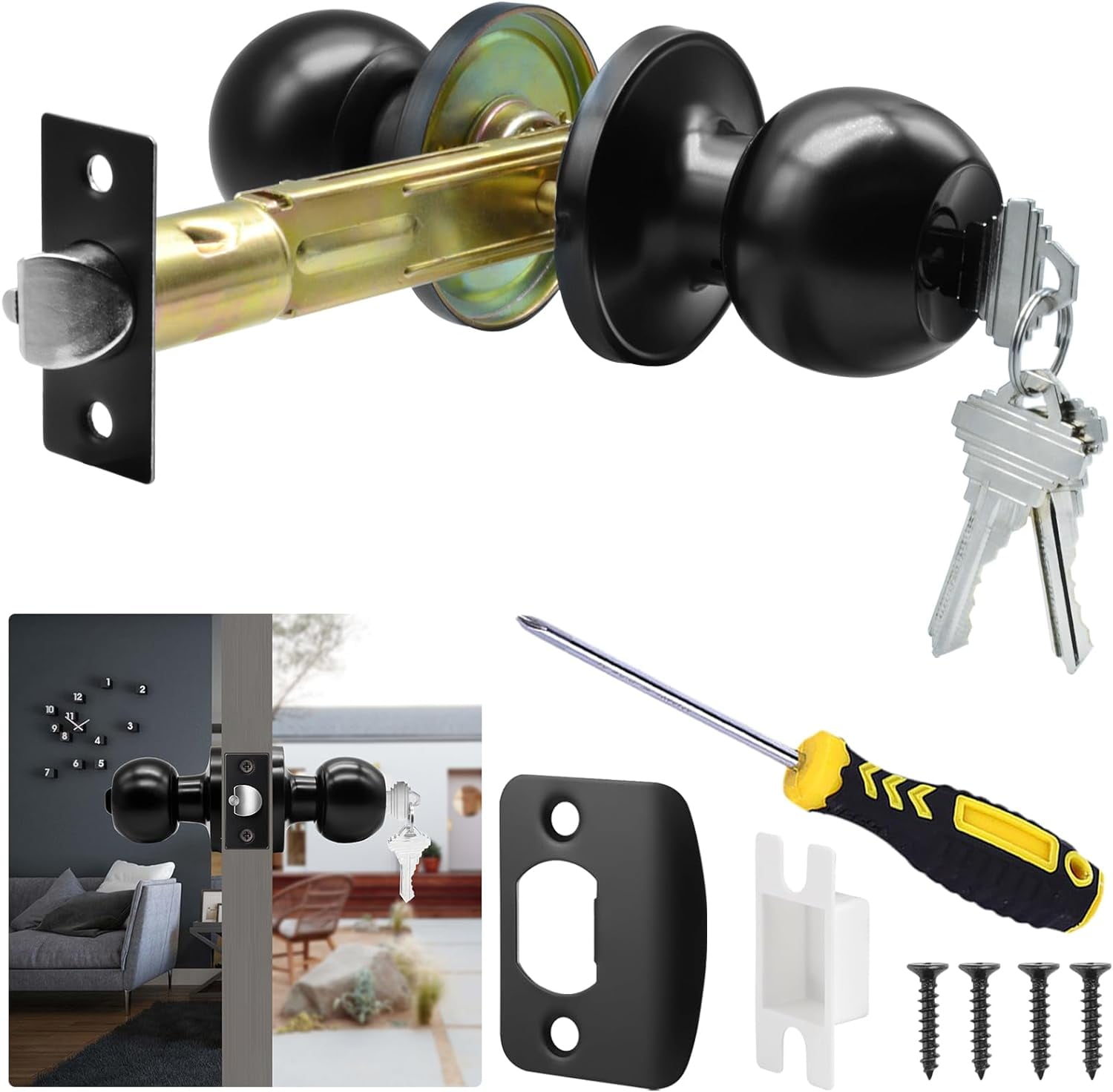 5" Backset Latch Keyed Entry Door Knob with Lock and Key, Standard ...