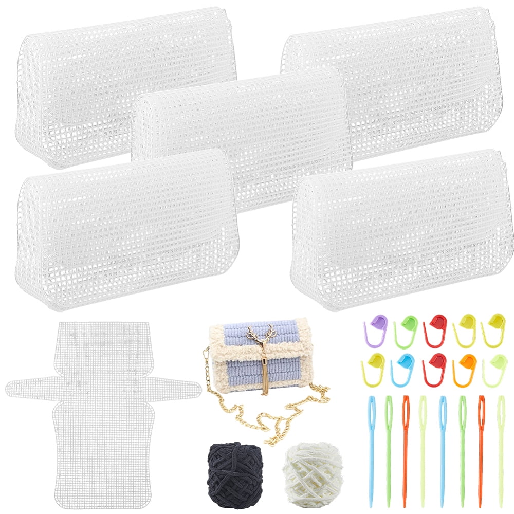 5 Bags Plastic Mesh Bag Kit Clear Mesh Plastic Canvas Sheets with 2 ...