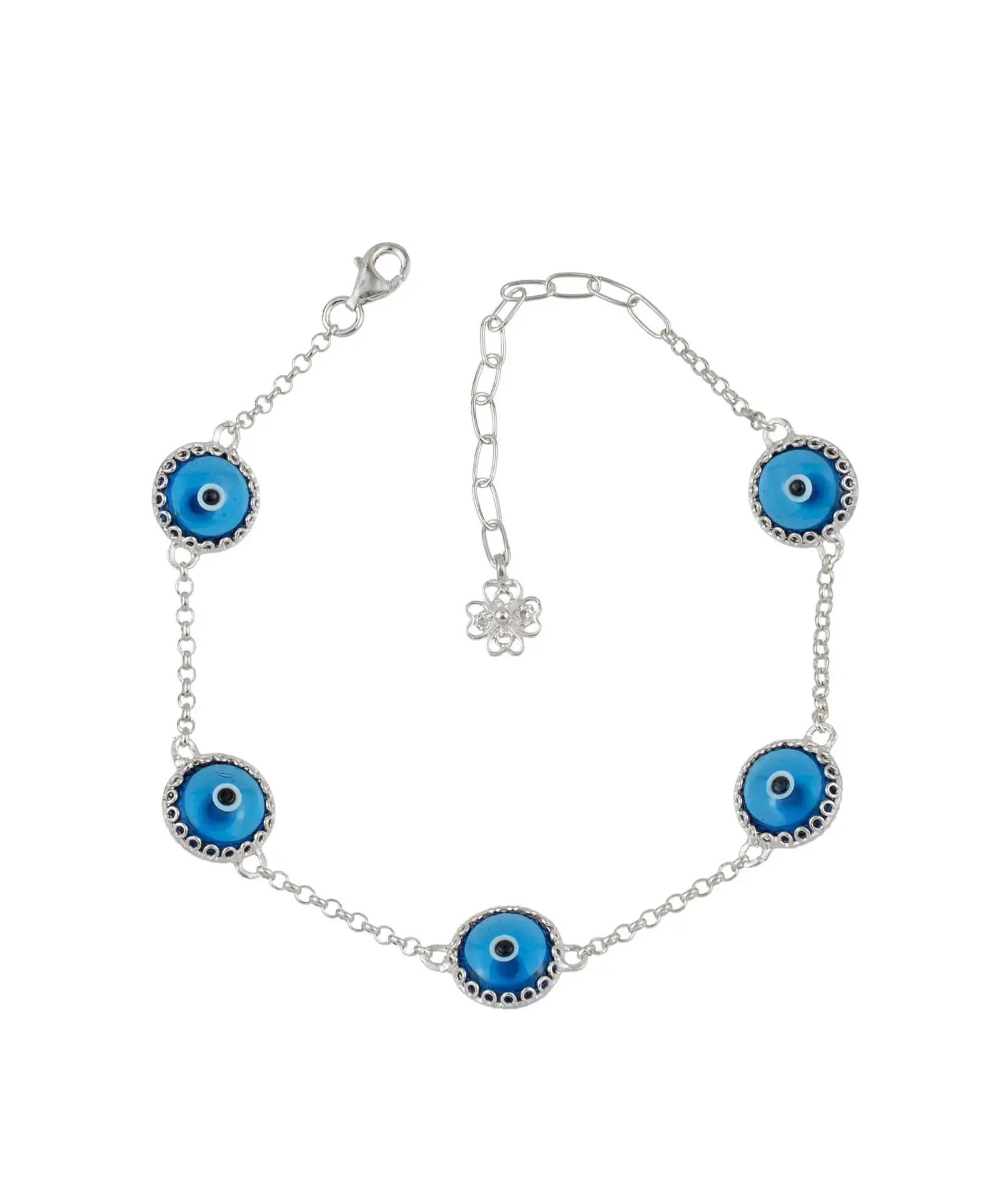 5 Beads Blue Evil Eye Women Silver Link Bracelet - Walmart.com