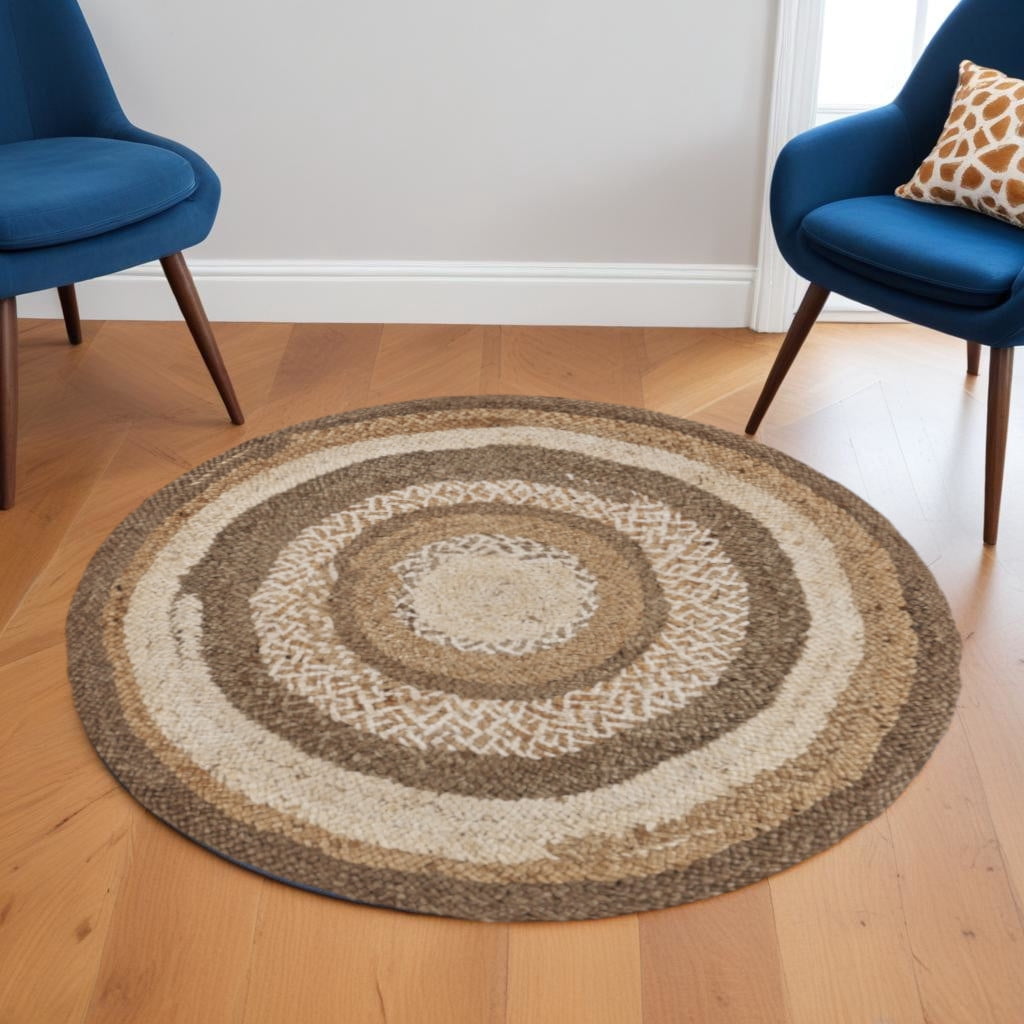 5' Beige Jute Abstract Geometric Hand Braided Round Rug - Walmart.com