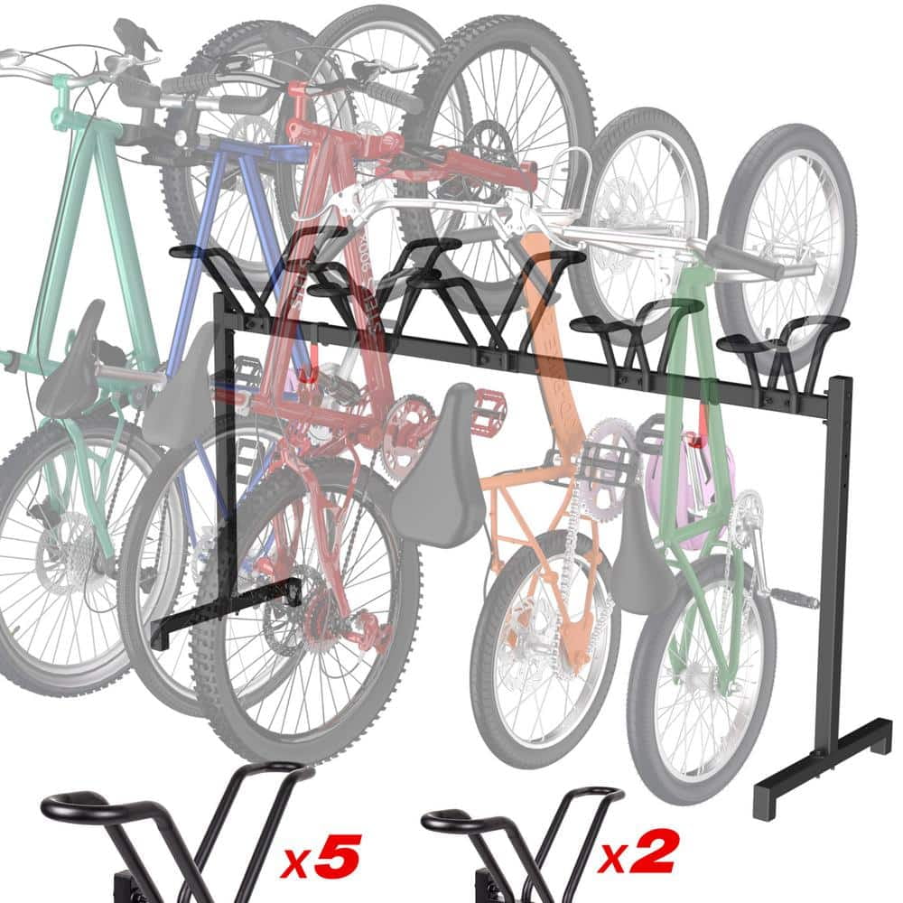 5 Bikes Floor Stand, Adjustable Bicycle Parking Rack with Hook for ...