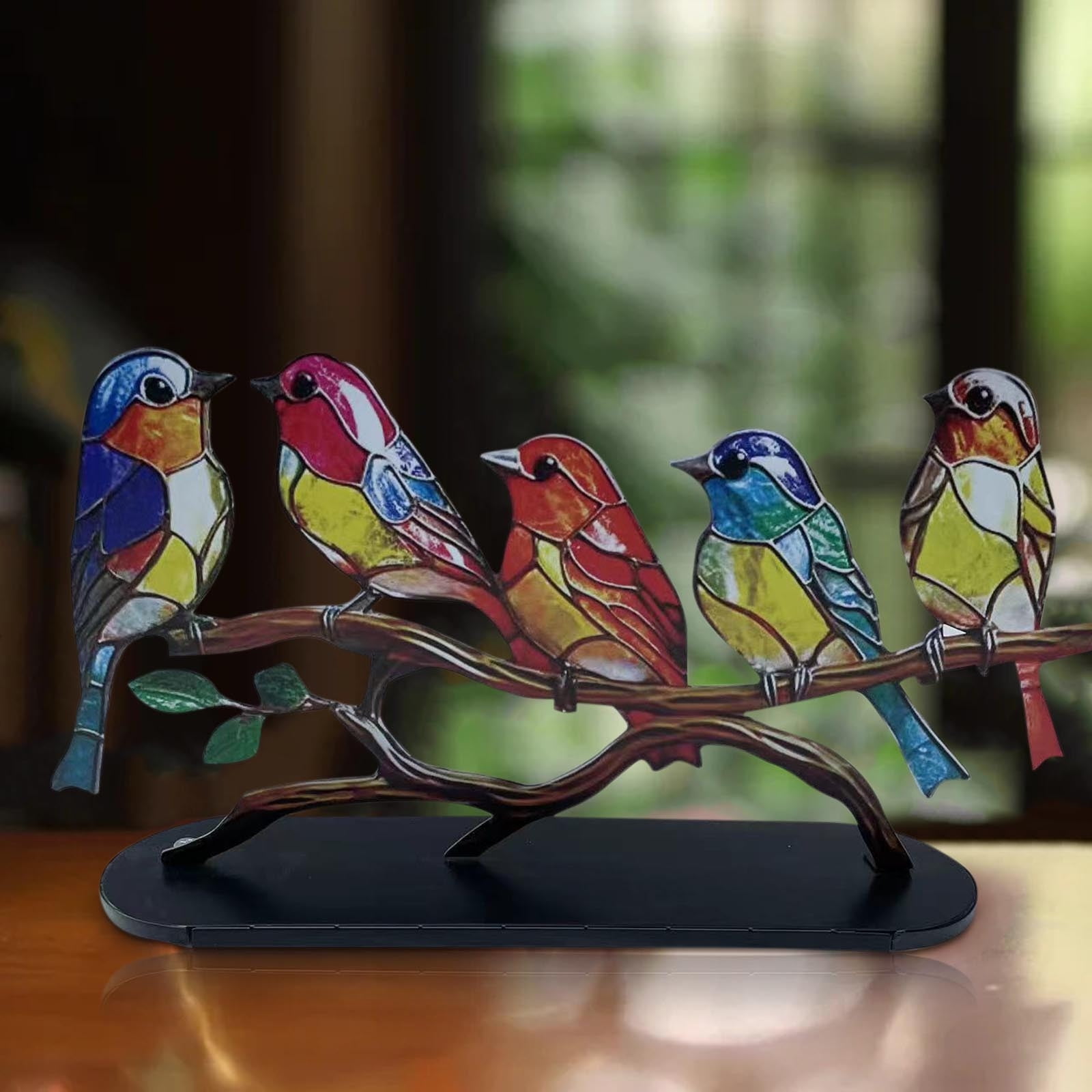 5 Birds on Branch Desktop Ornaments, Metal Desktop Plane Shape ...