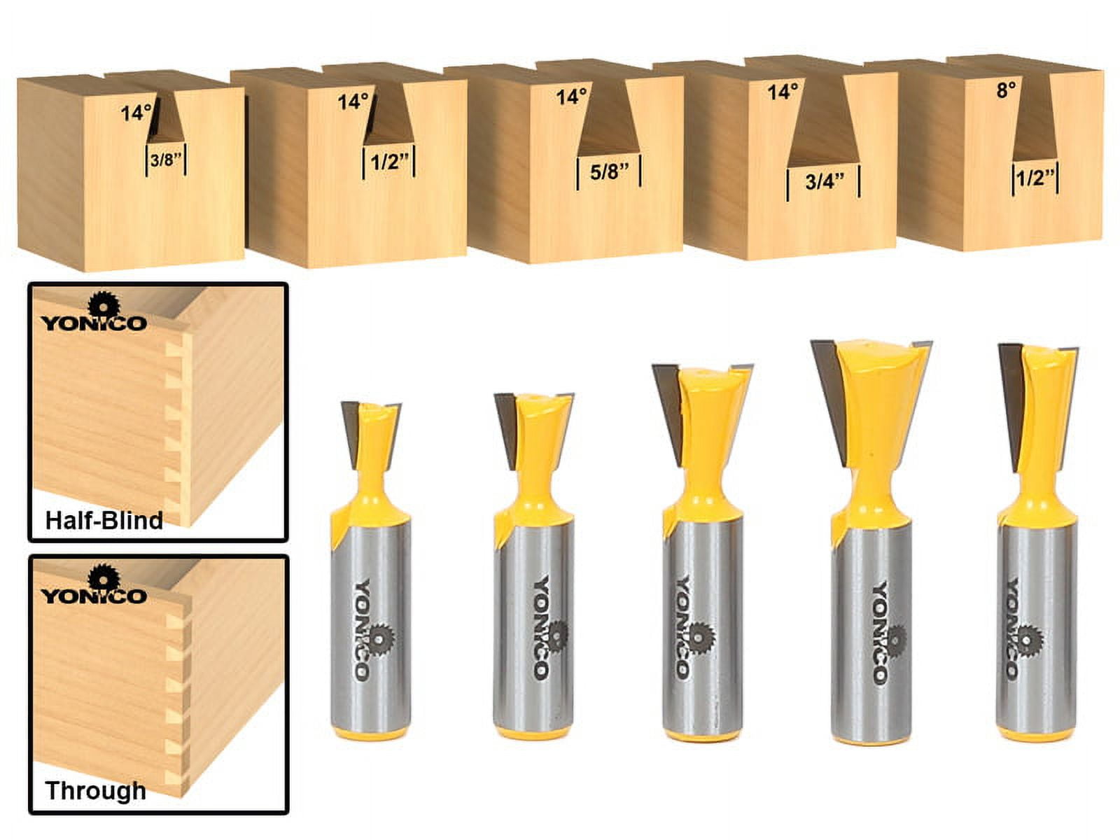 Yonico 14520 5-Bit Dovetail Router Bit Set - 1/2" Shank - For Wood ...