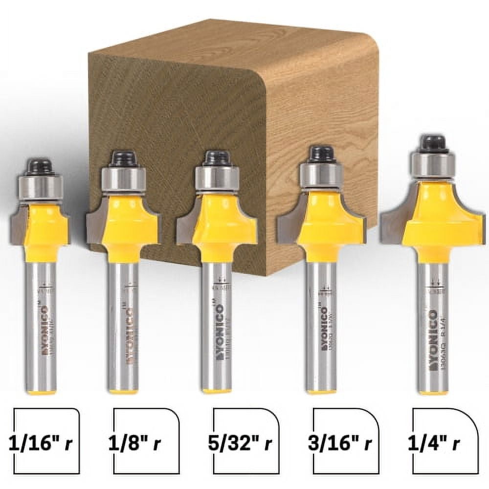5 Bit Mini Round Over Edge Forming Router Bit Set - 1/4" Shank - Yonico ...