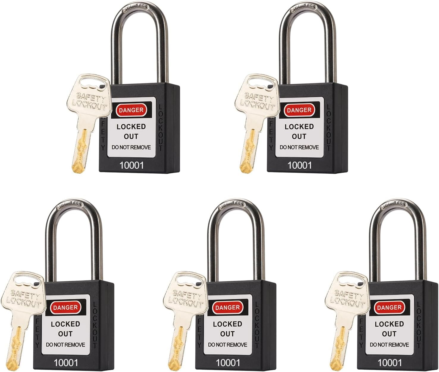 5 Black Lockout Tagout Locks, Keyed Alike, OSHA Compliant Safety Locks ...