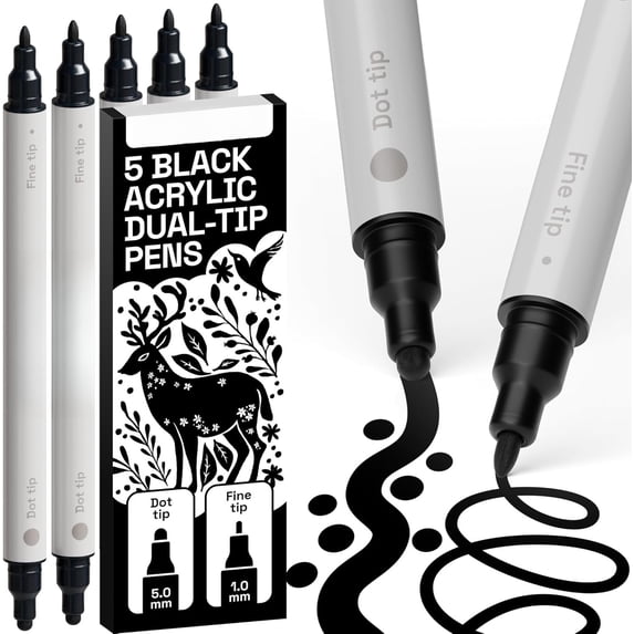 5 Black Markers for Rock, Fabric, , Glass, Craft, Decoration - Dual-Tip ...
