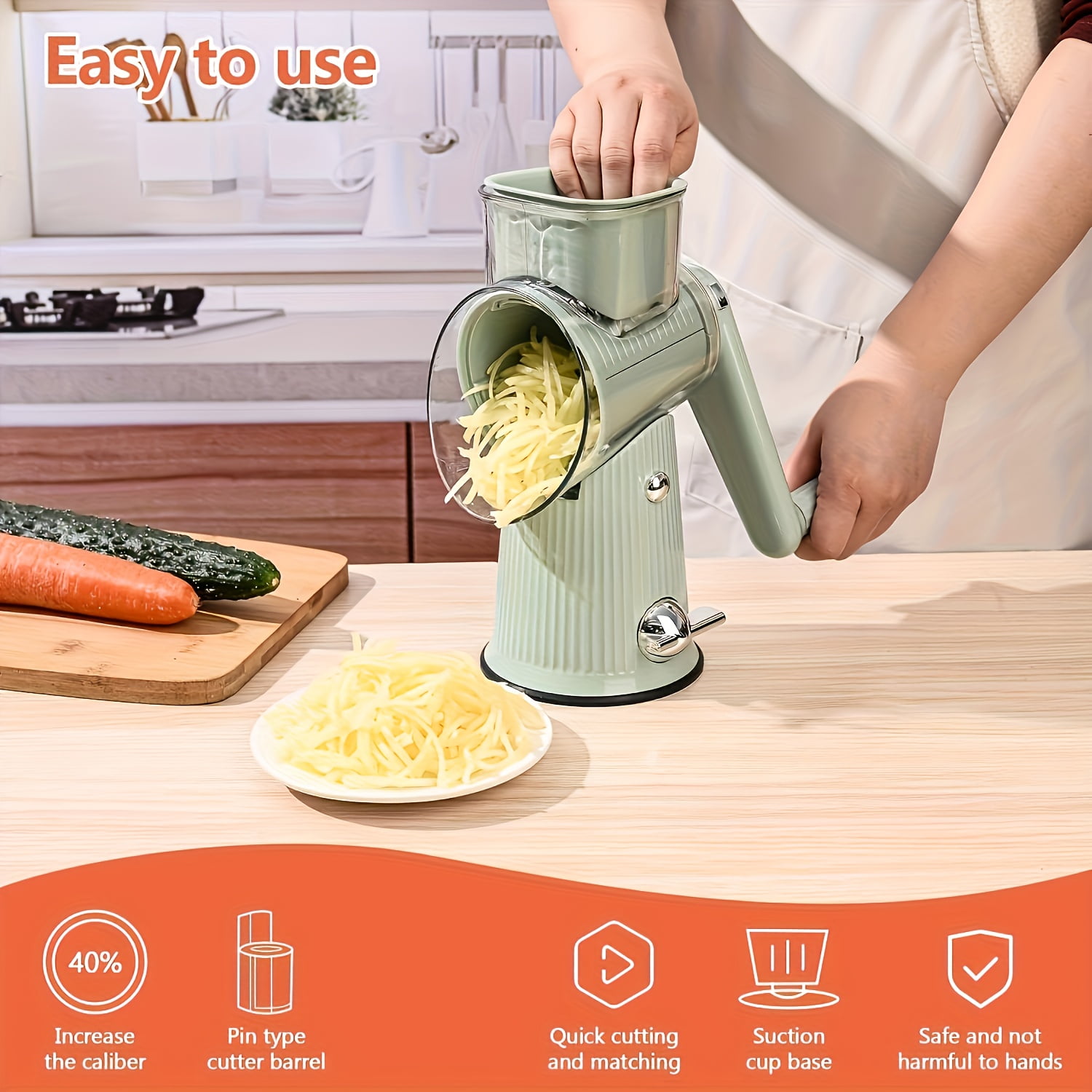 5-Blade Hand Crank Vegetable Slicer, Multi-Shredder with Suction Base ...