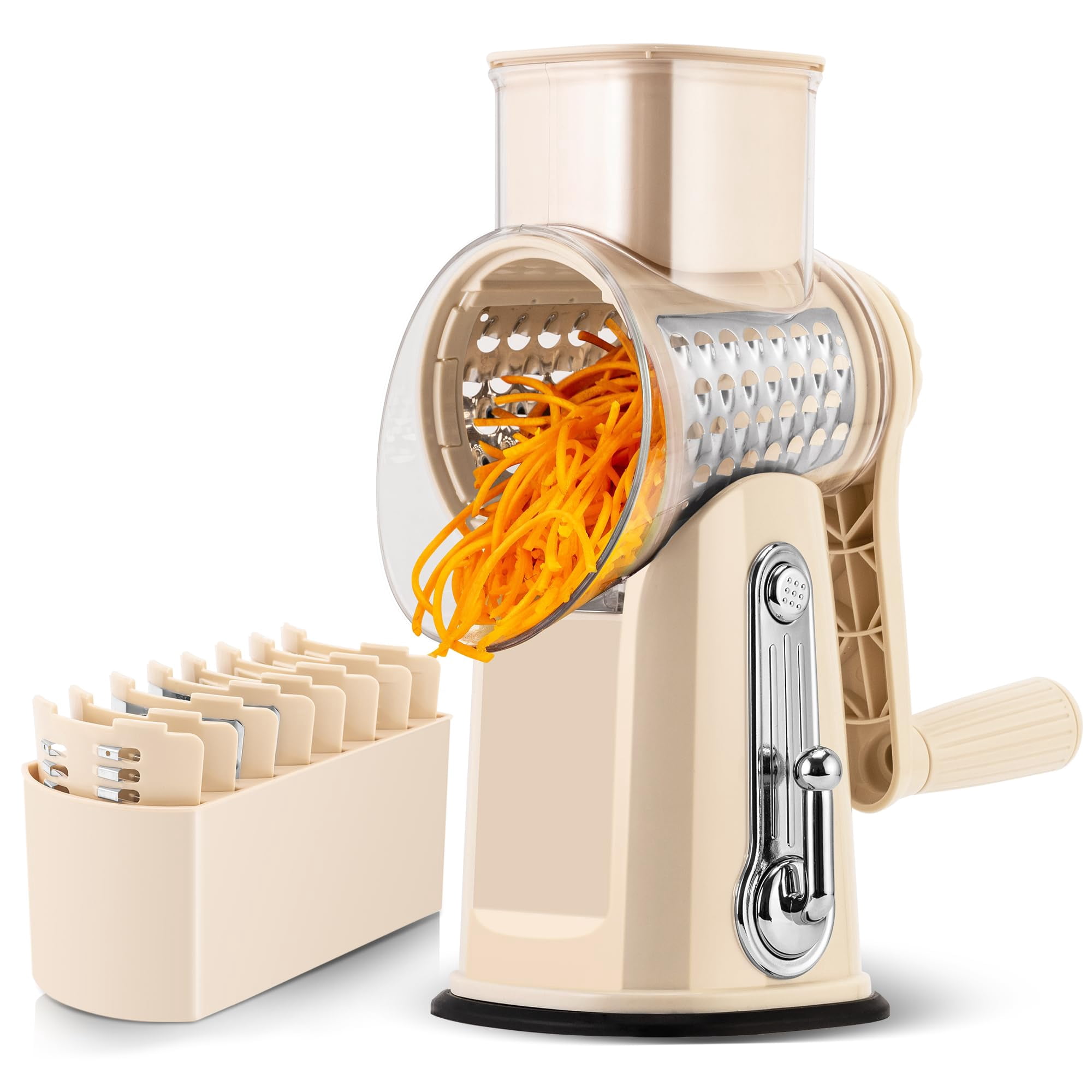 Bochen Rotary Cheese Grater Manual Vegetable Shredder 5 Blades Strong ...