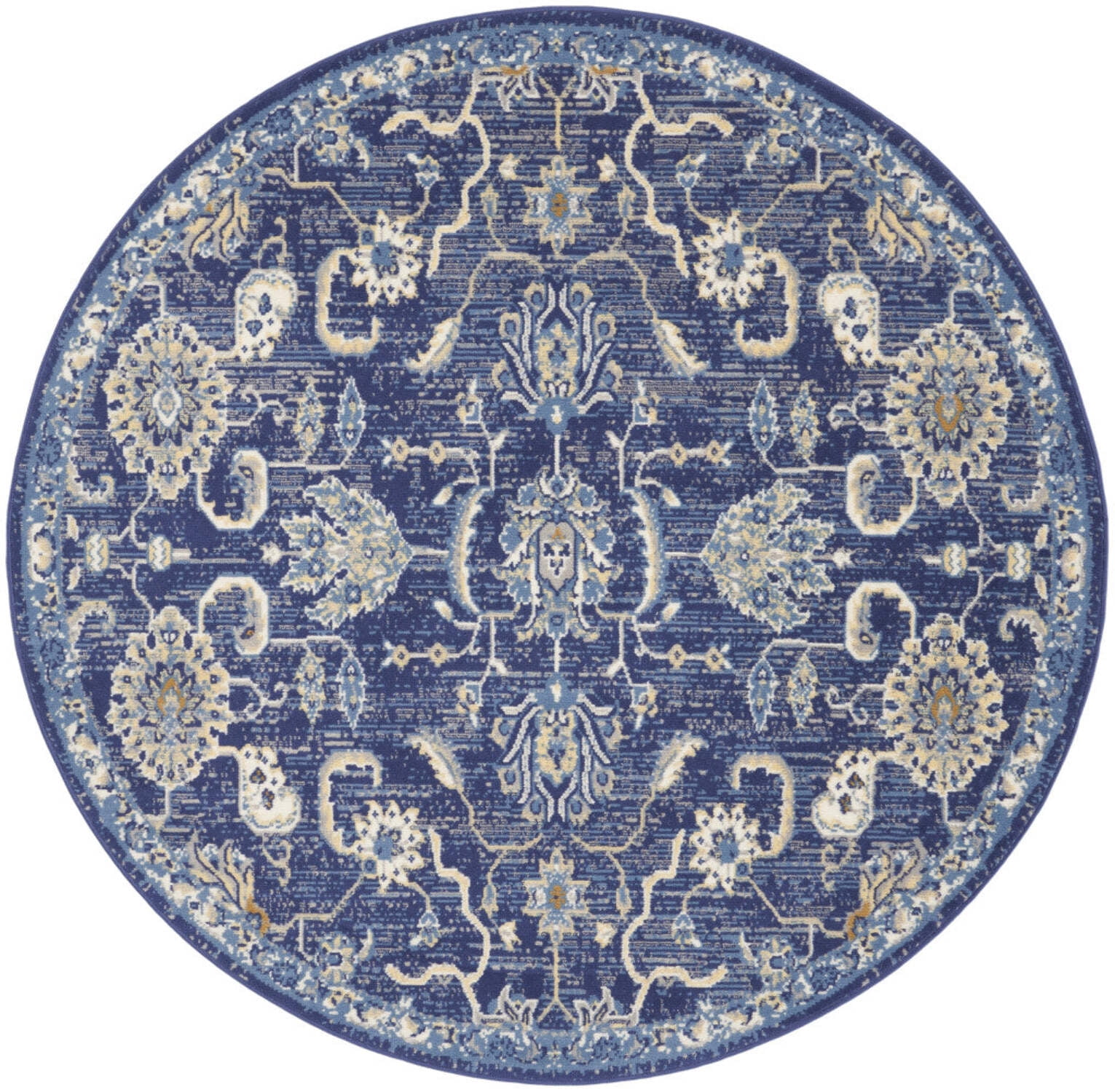 5' Blue and Gold Round Oriental Power Loom Area Rug - Walmart.com