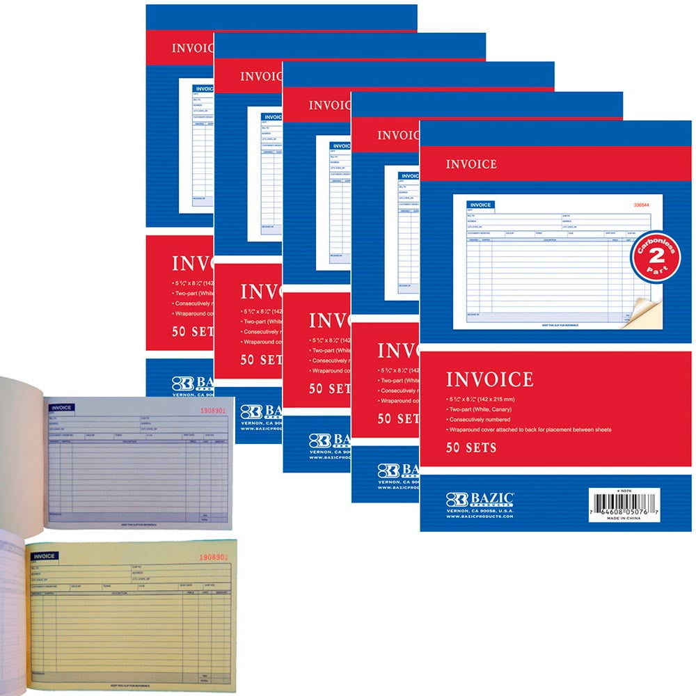 5 Books Carbonless Invoice Receipt Record 2 Part 50 Sets Duplicate Copy ...