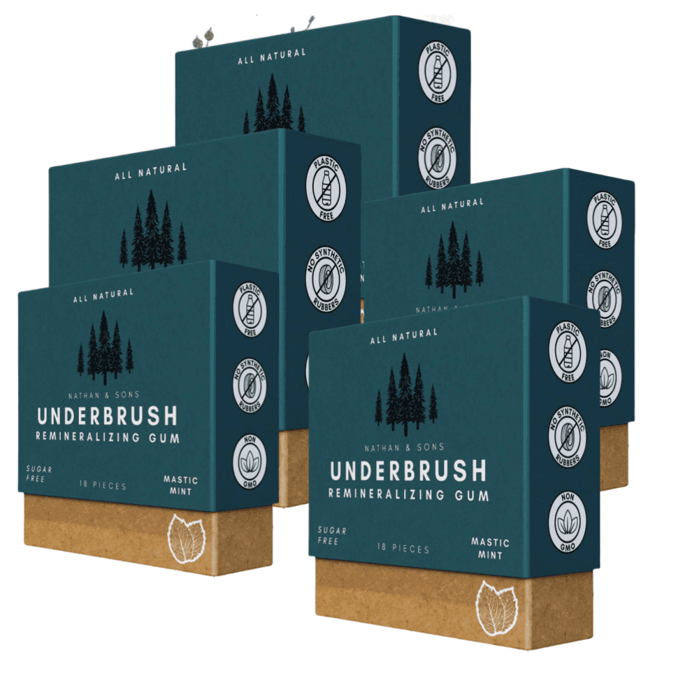 5 Box/90 Pcs Underbrush Remineralizing Chewing Gum, Organic Mastic Mint ...