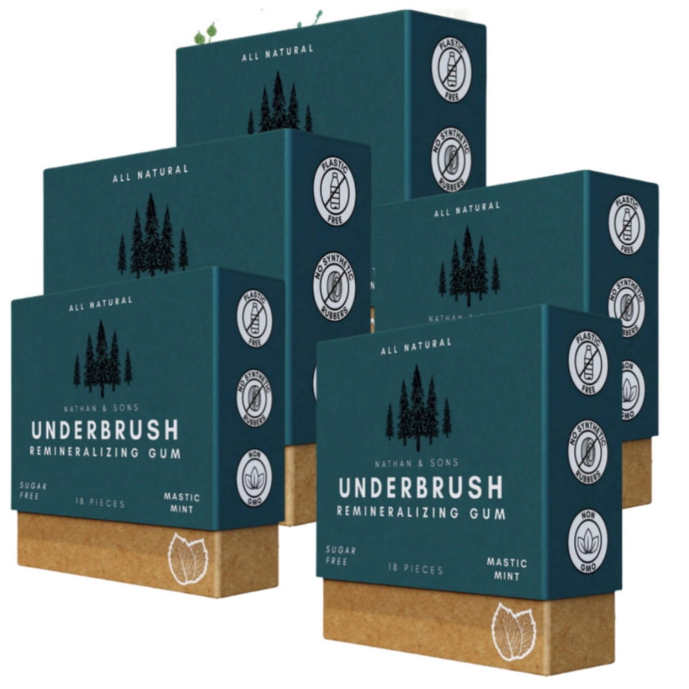 5 Box/90 Pcs Underbrush Remineralizing Chewing Gum, Organic Mastic Mint ...