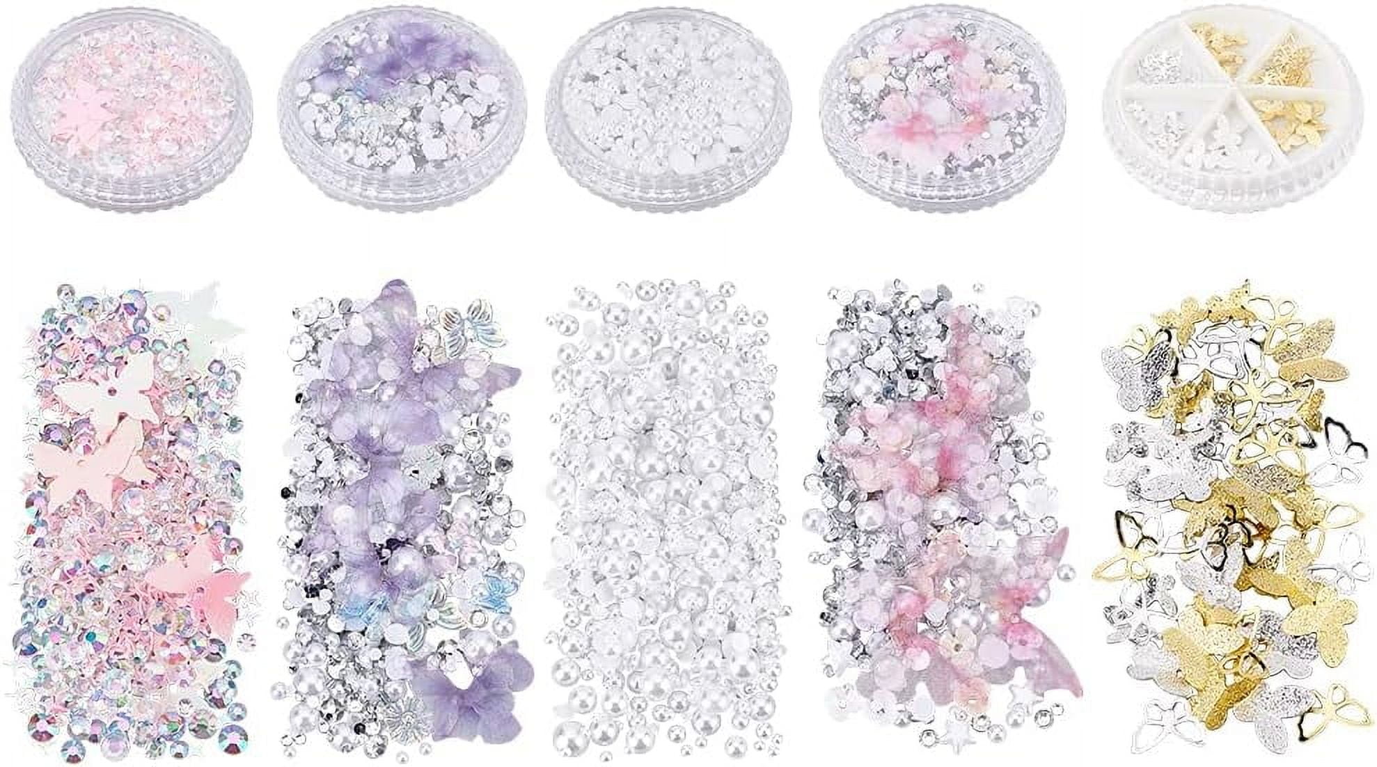 5 Boxes Flat Back Acrylic Beads Imitation Pearl Beads Stickers ...