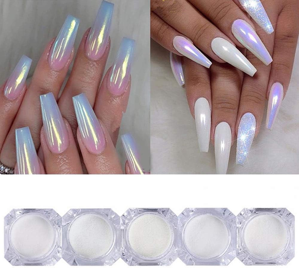 5 Boxes Pearl Powder Nail Art Glitter Mirror Effect Chrome Pigment UV ...