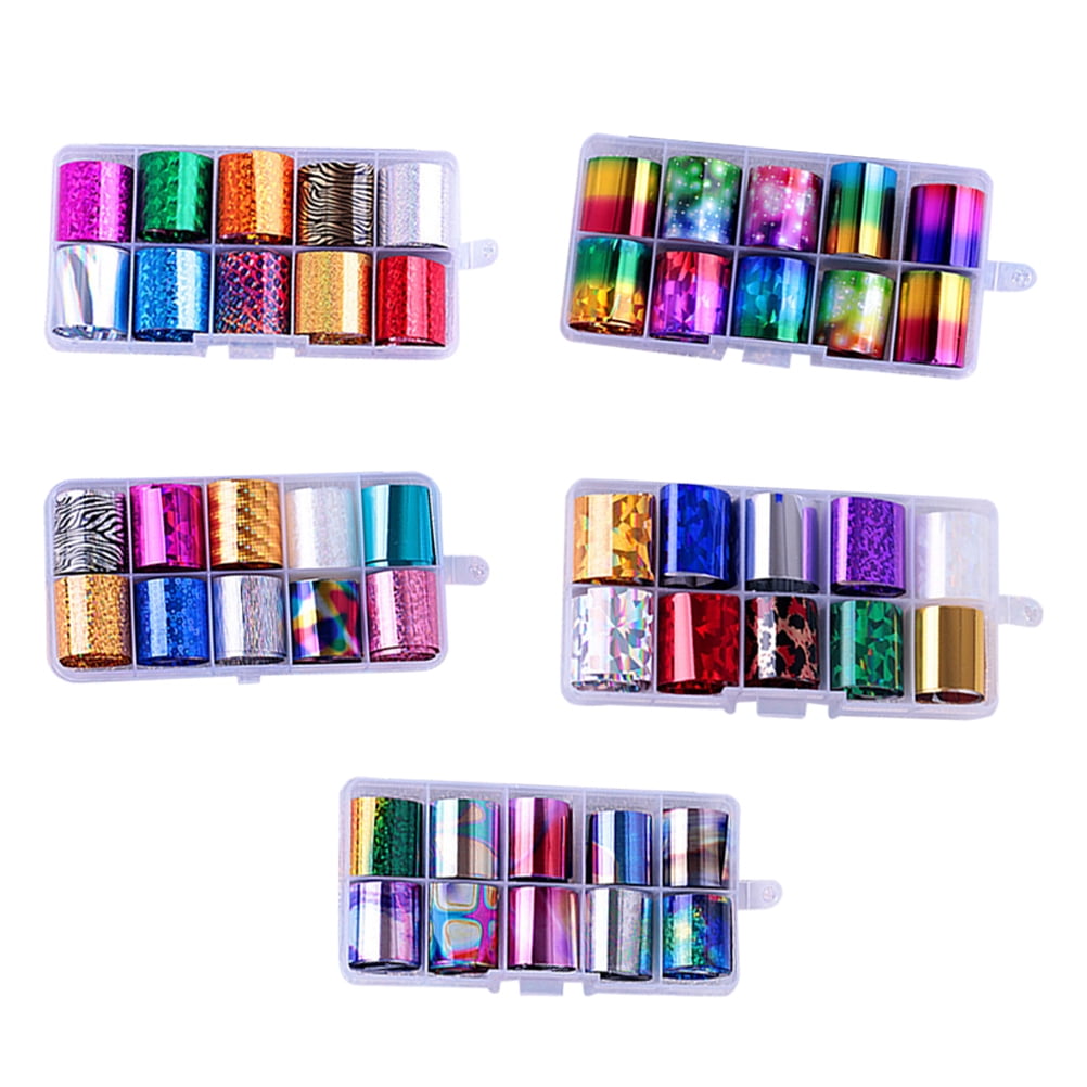 5 Boxes of 10 Grids Starry Sky Nail Stickers Exquisite Manicure Decals ...