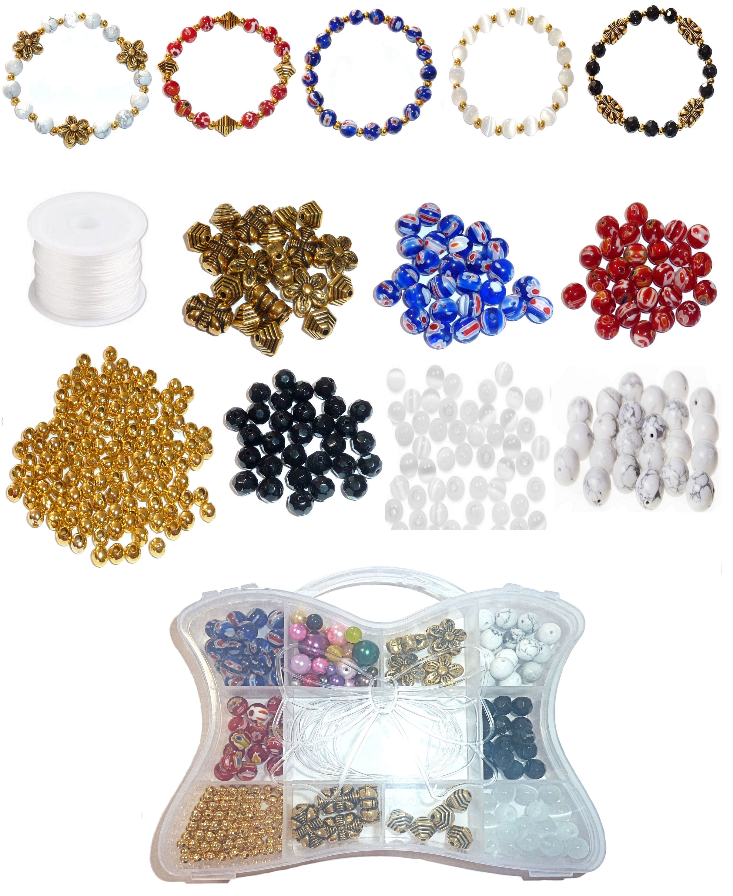 5 Bracelet Gold Assortetd Bead kit for Craft DIY Projects, Beading Kit ...