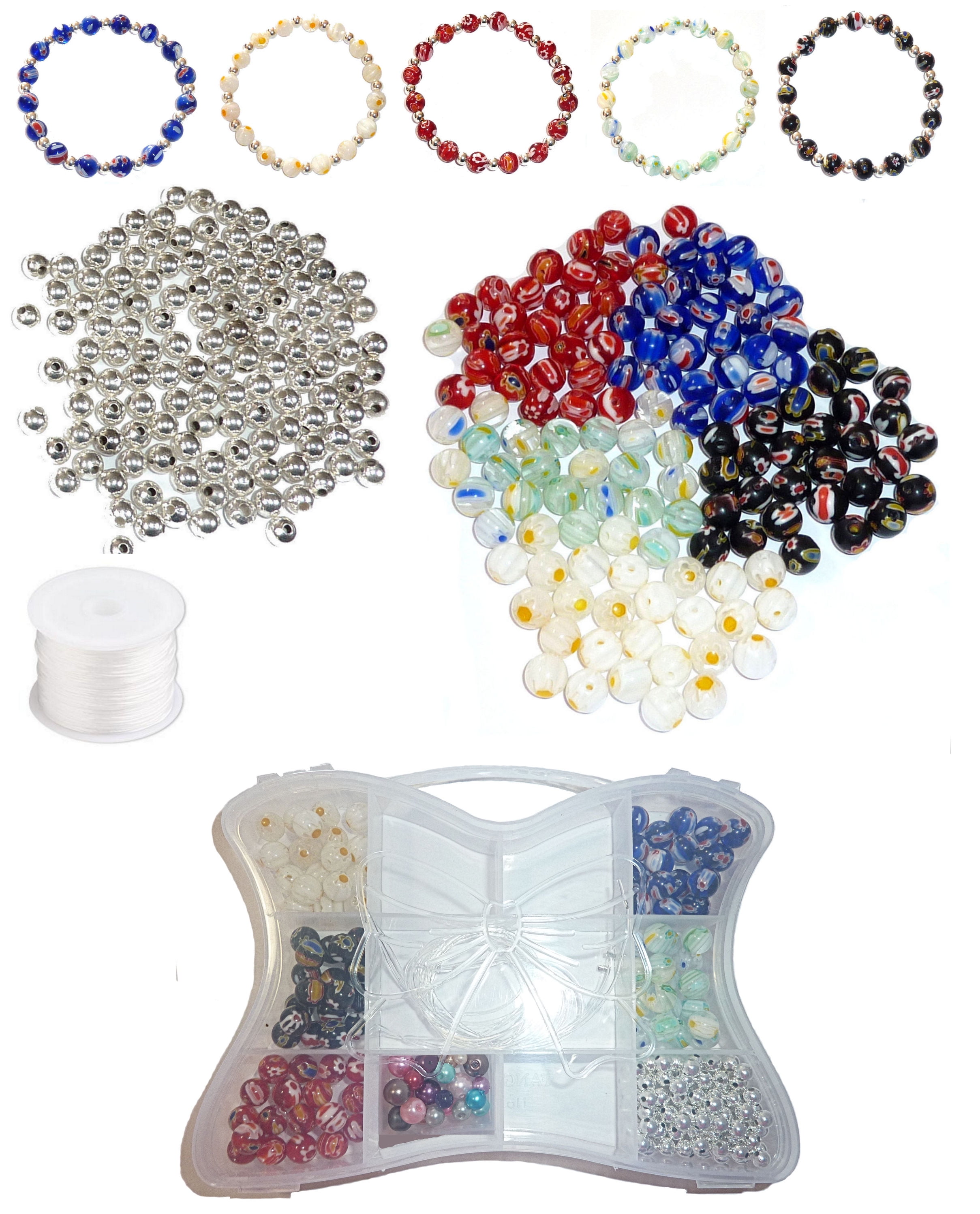 5 Bracelet Millefiori Bead kit for Craft DIY Projects, Beading Kit ...