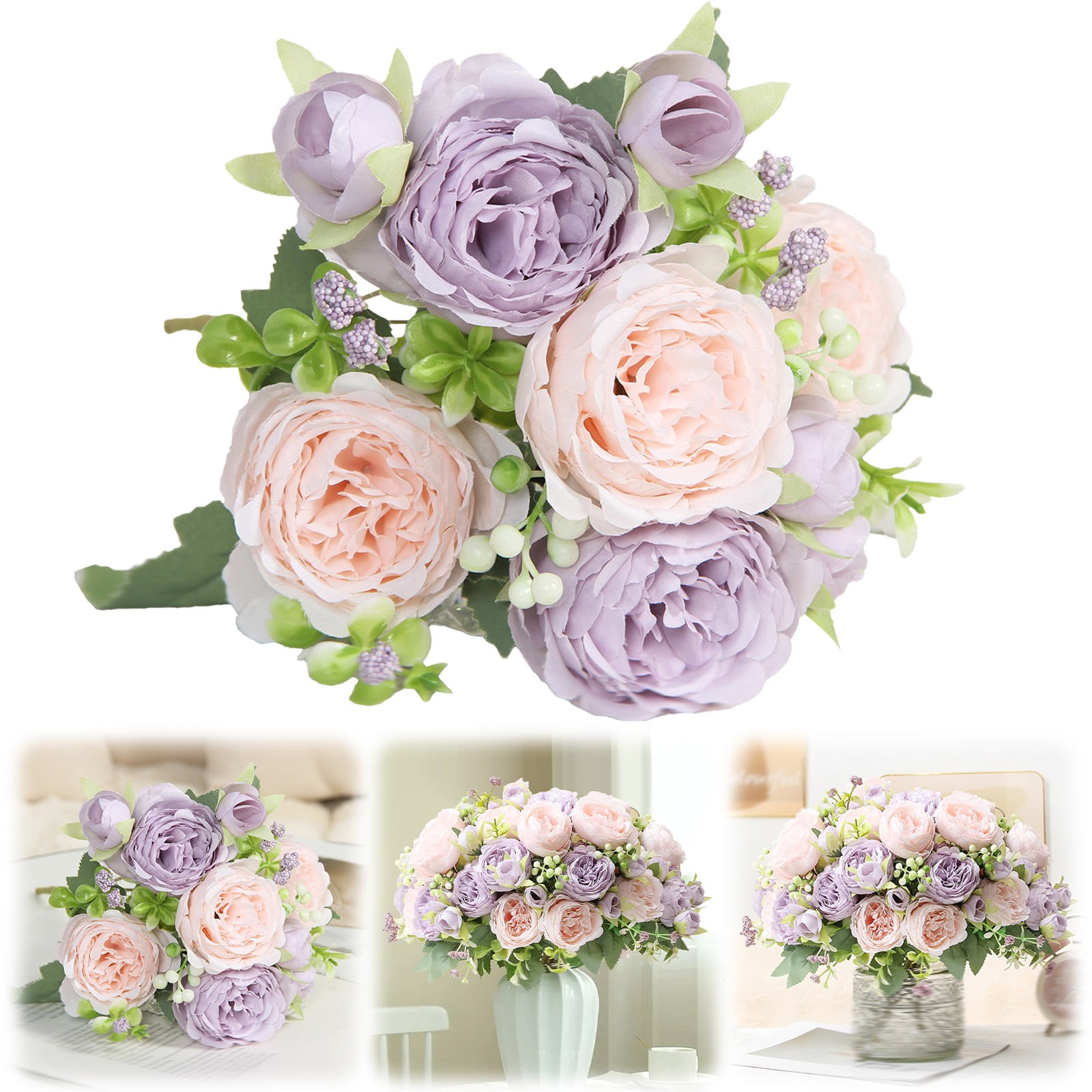 5 Branch Korean Style Artificial Rose Peony Bouquet - 32cm Lifelike ...