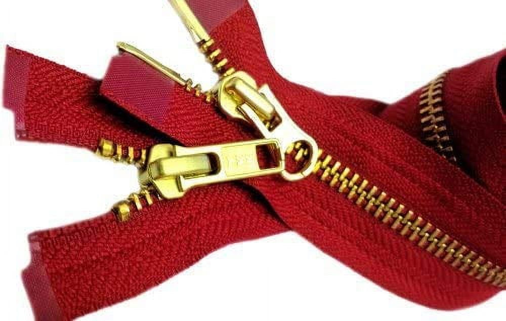 #5 Brass 2-Way Medium Weight Hot Red Metal Separating YKK Jacket Zipper ...