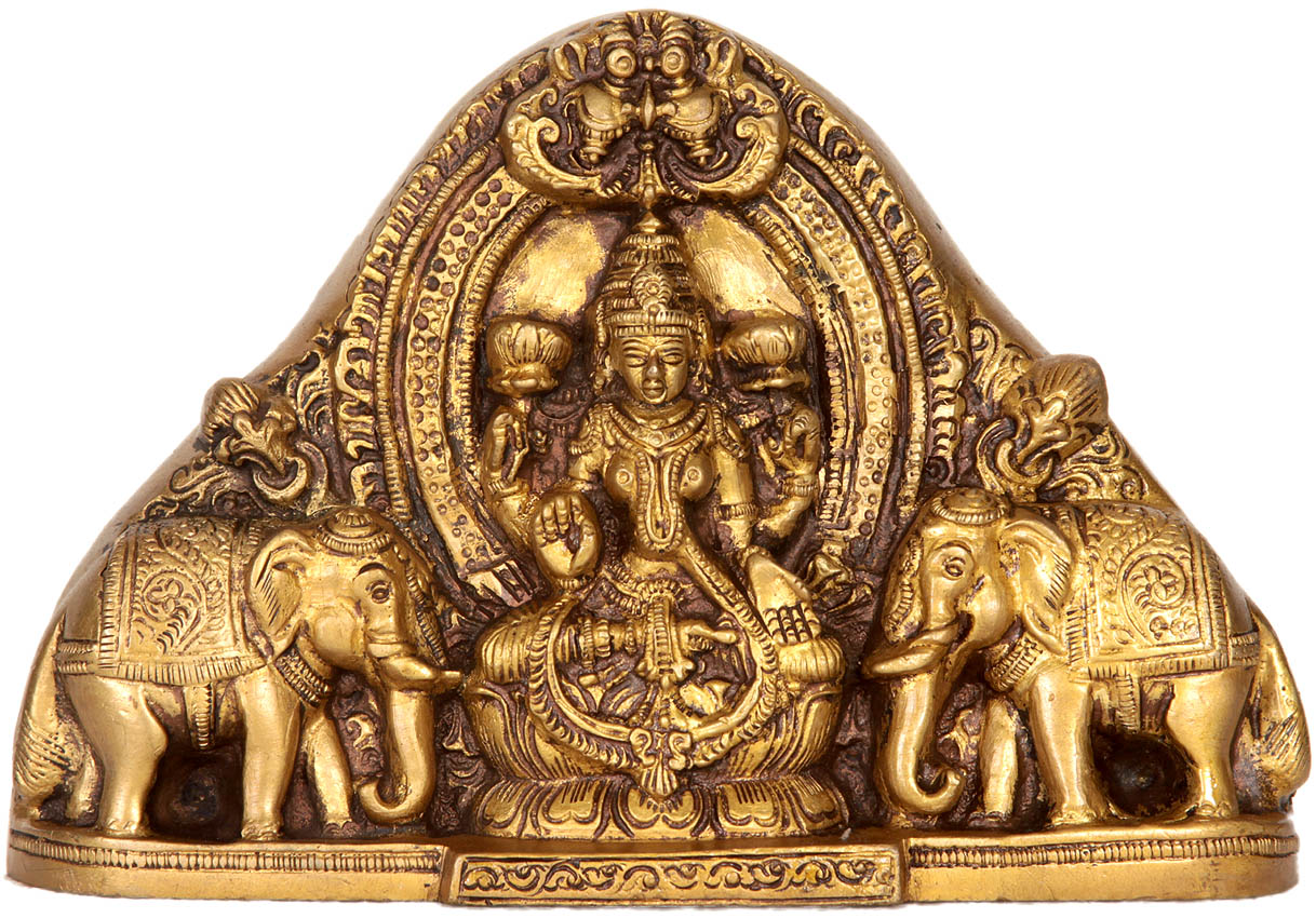 Brass Gaja Lakshmi Idol Kirtimukha Atop - Elephant Goddess Prosperity ...
