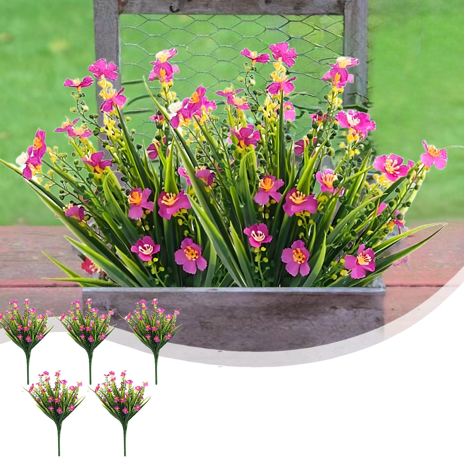5 Bundles Lifelike Artificial Flowers for Outdoor Decoration, Sunproof ...