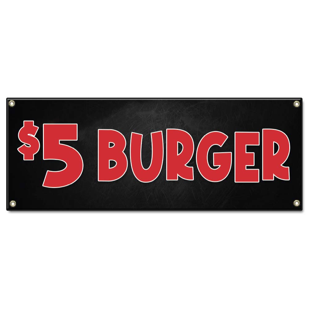 $5 Burger | 48" X 120" Banner | Concession Stand Food Truck Single ...