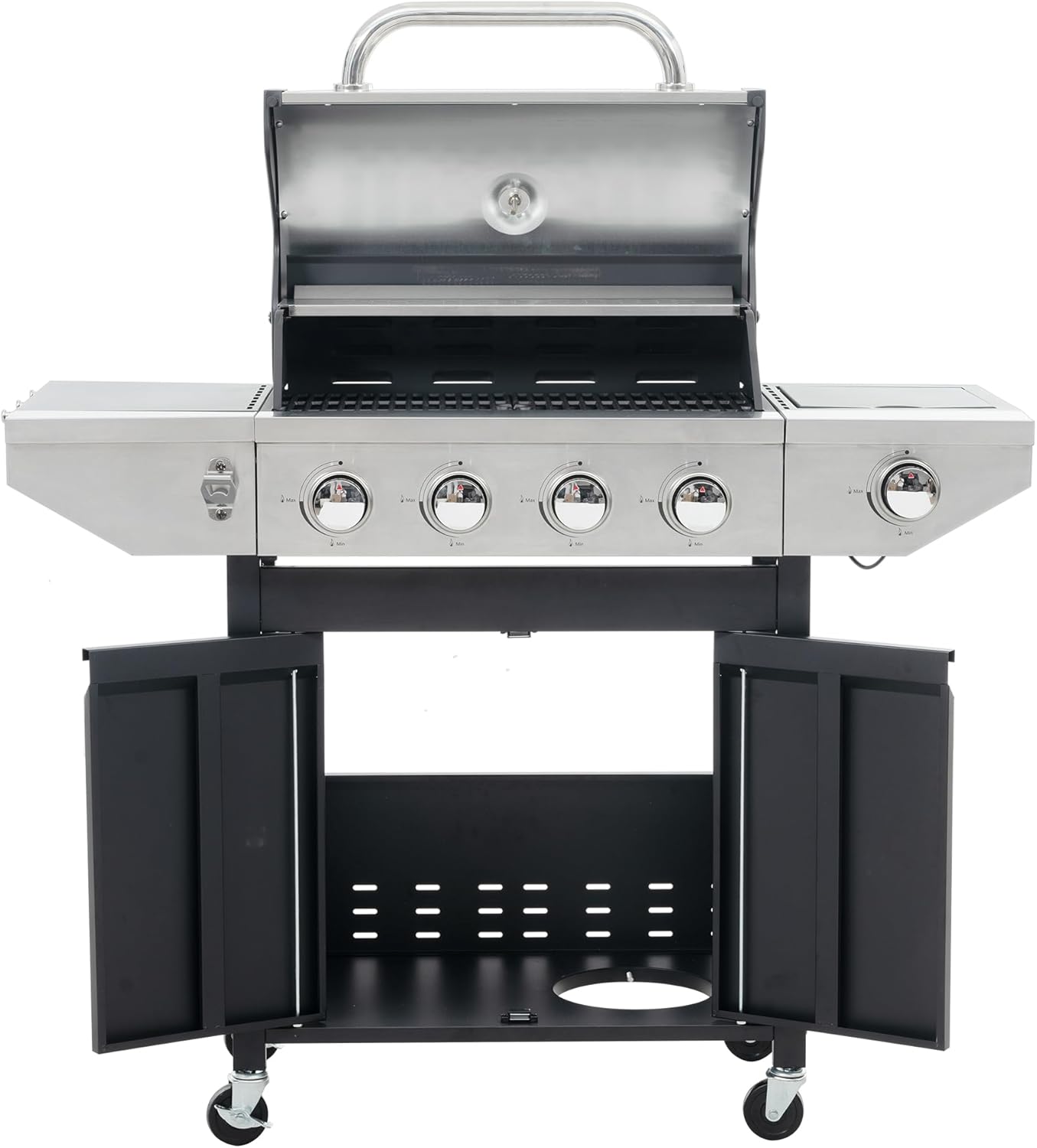 5 Burner BBQ Propane Gas Grill, Freestanding Grill Cart with Wheels ...