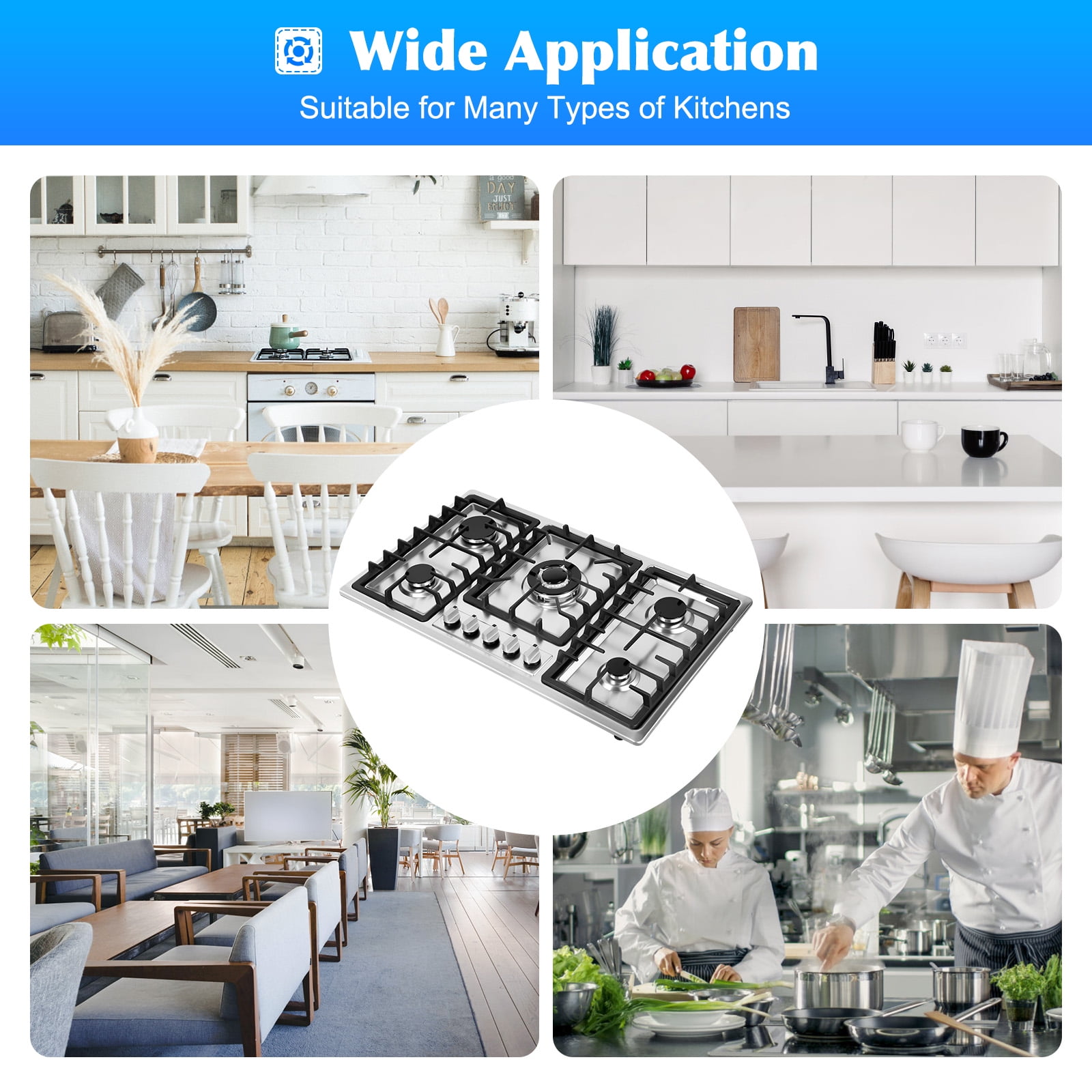 5-Burner Built-in Gas Cooktop, Stainless Steel, Electronic Ignition ...