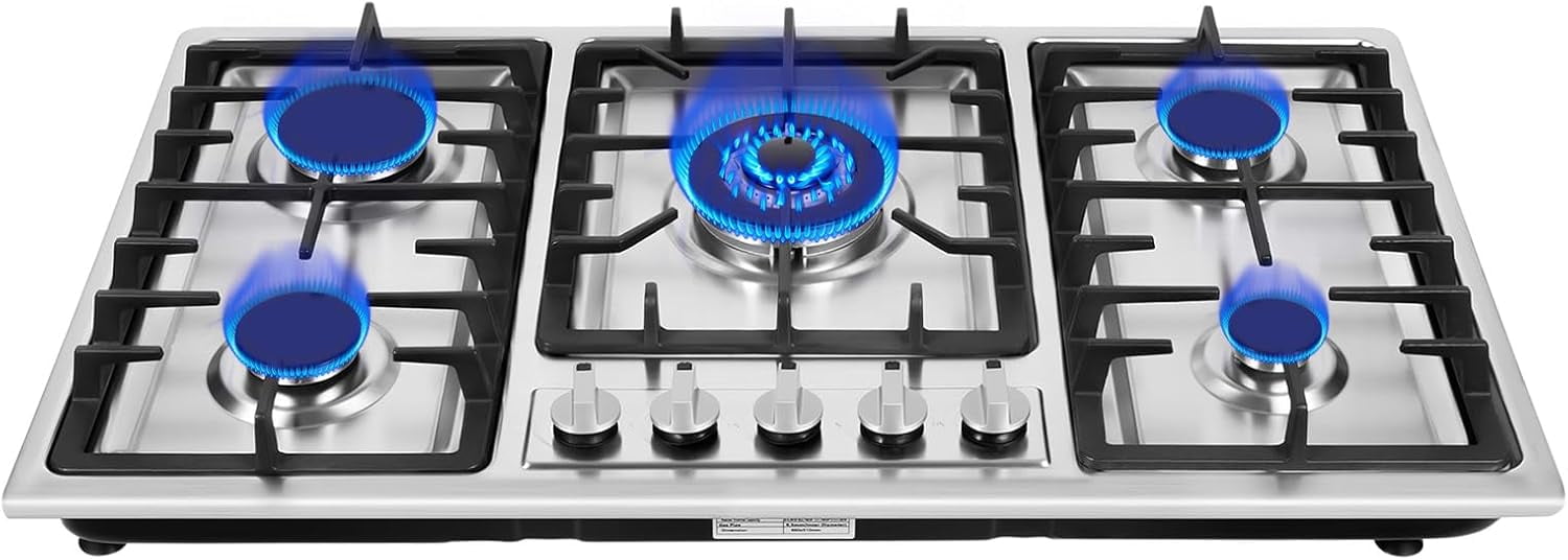 5 Burner Gas Cooktop 30 Inch Built-In Gas Stove Stainless Steel Gas ...