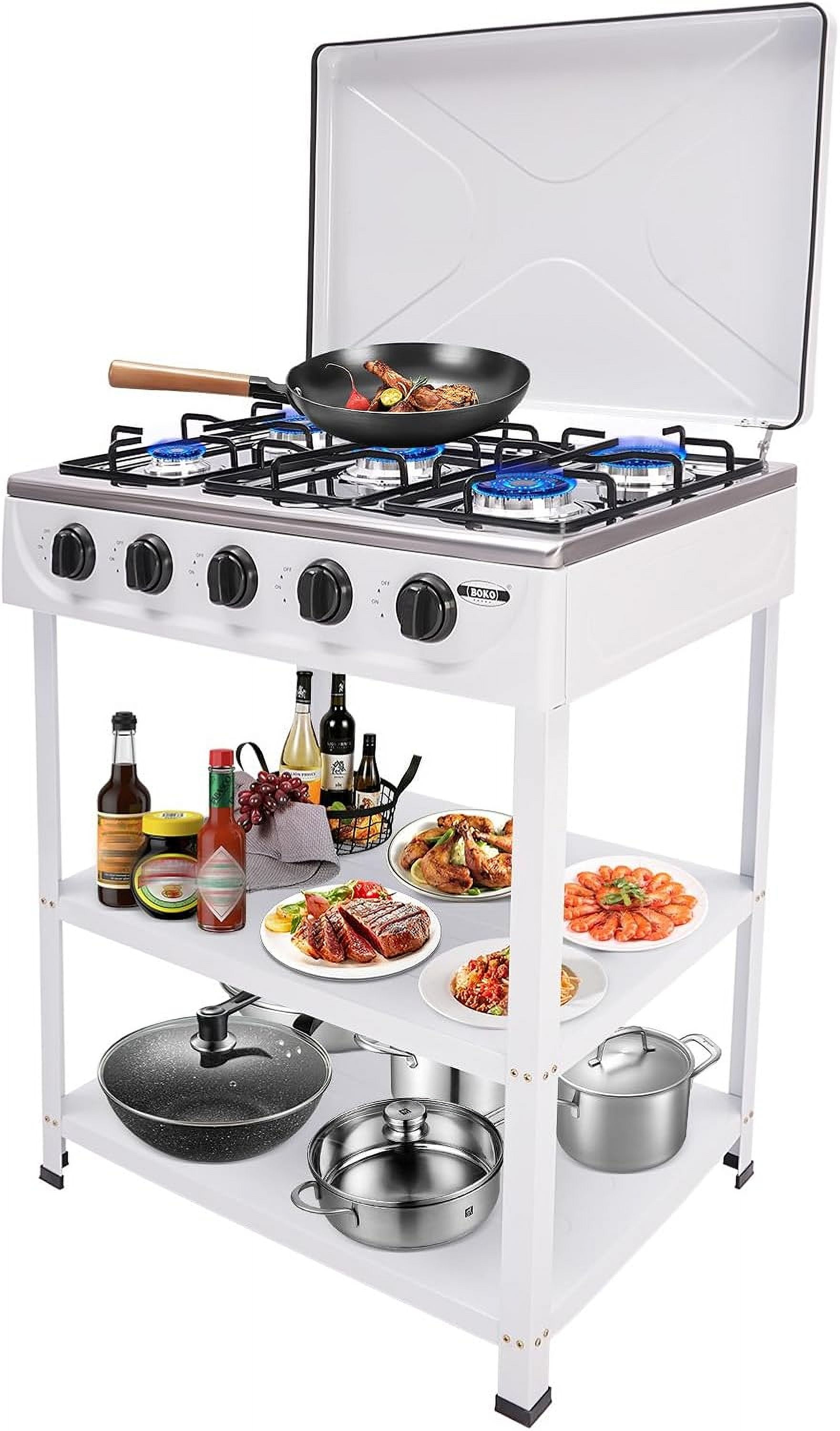5 Burner Gas Stove, Portable Outdoor Stove with Support Leg Stand and ...