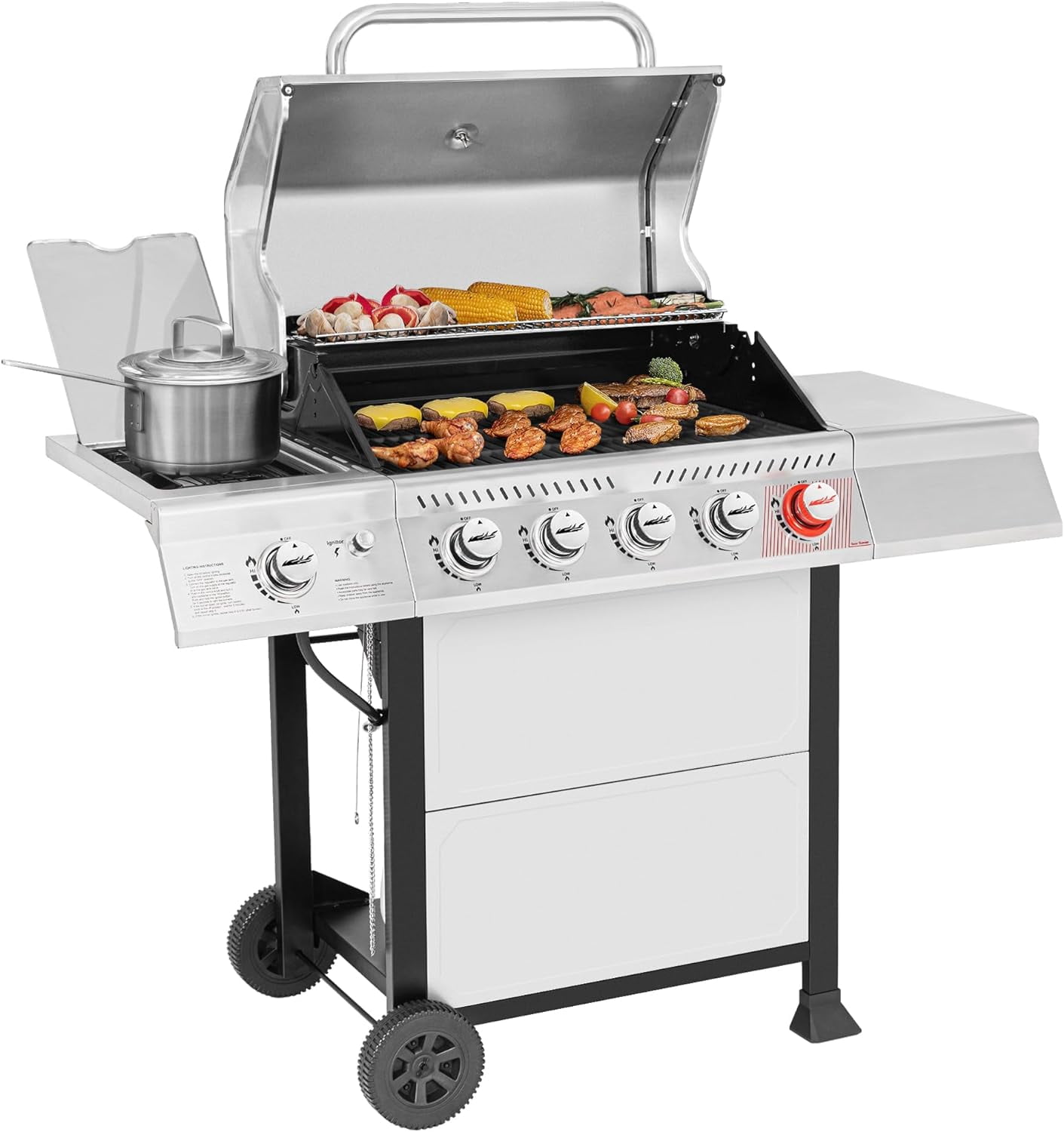 5-Burner Propane Gas Grill with Sear & Side Burners, Stainless Steel ...