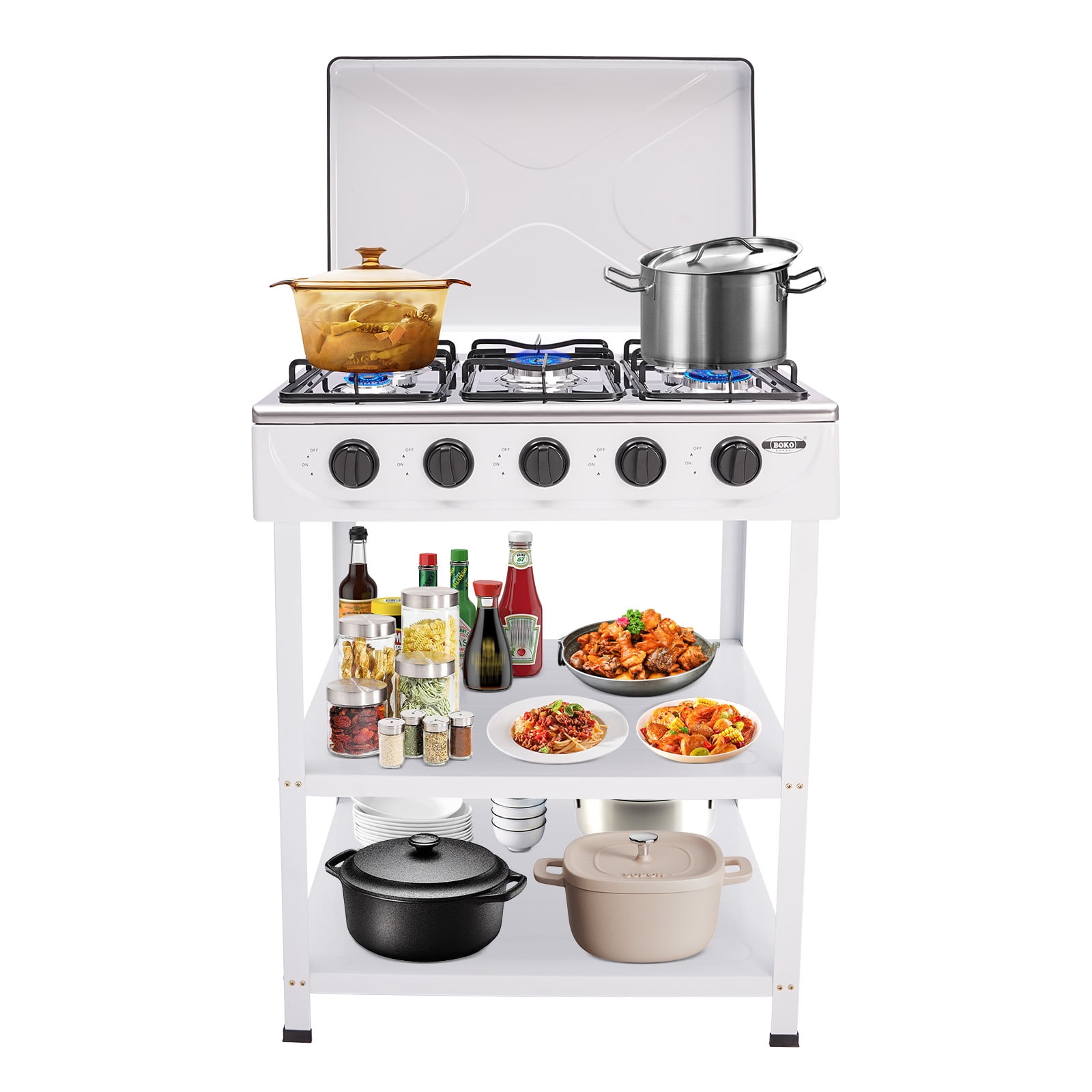 5-Burner Propane Gas Stove, High-Temperature Resistant Panel with Iron ...