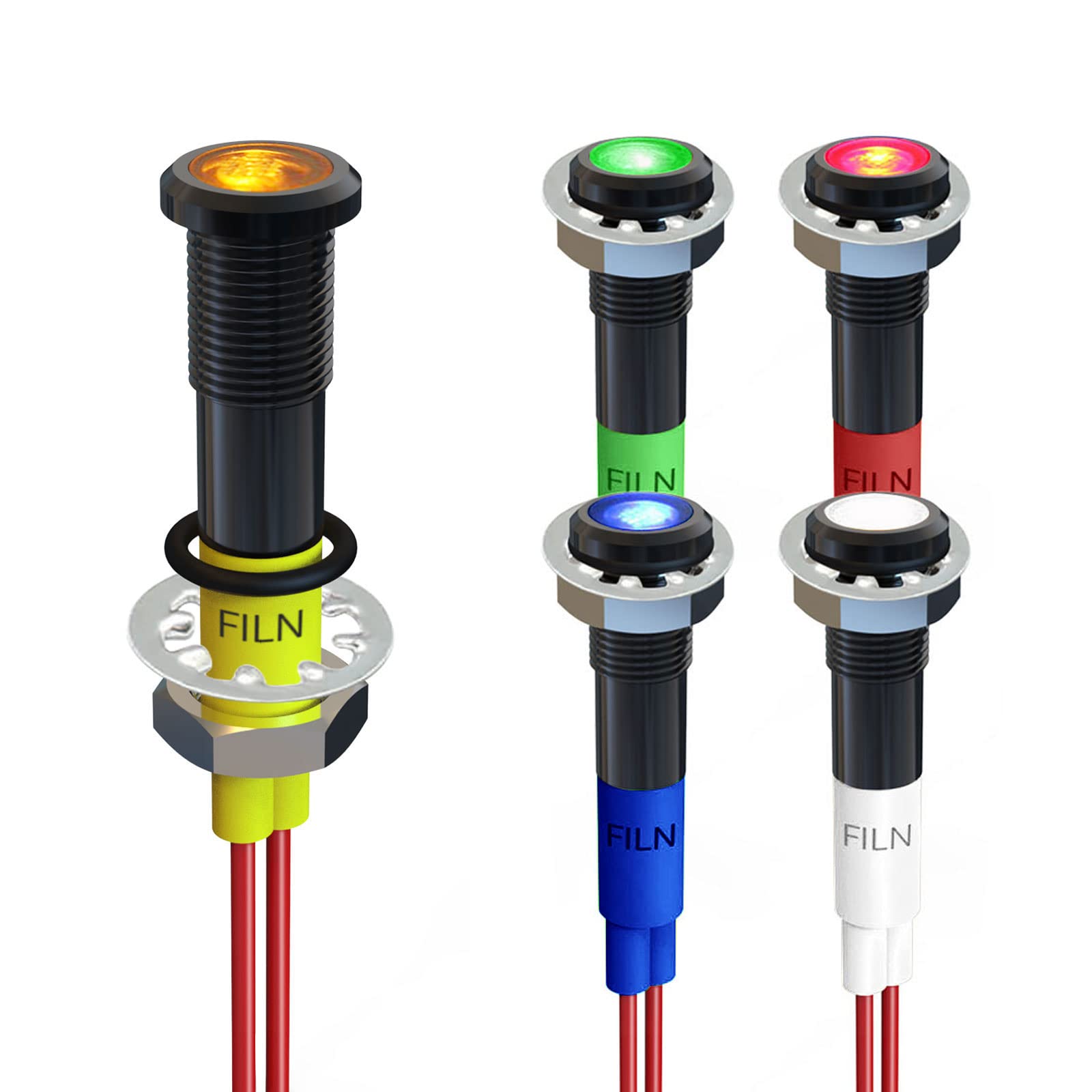 5 CM31 Pcs 12v 6MM(1/4'') LED Indicator Light Metal Panel Lights Pilot ...