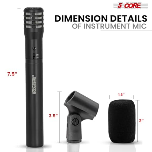 5 CORE Professional Instrument Microphone Pencil Mic Condenser Cardioid ...