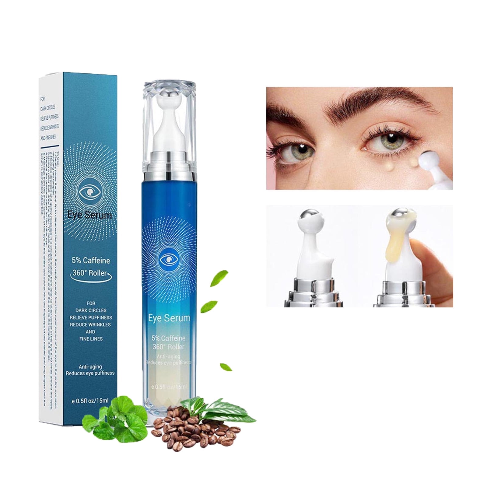 5% Caffeine Eye Serum with 360° Massage Rollerball Topper,Caffeine Eye ...