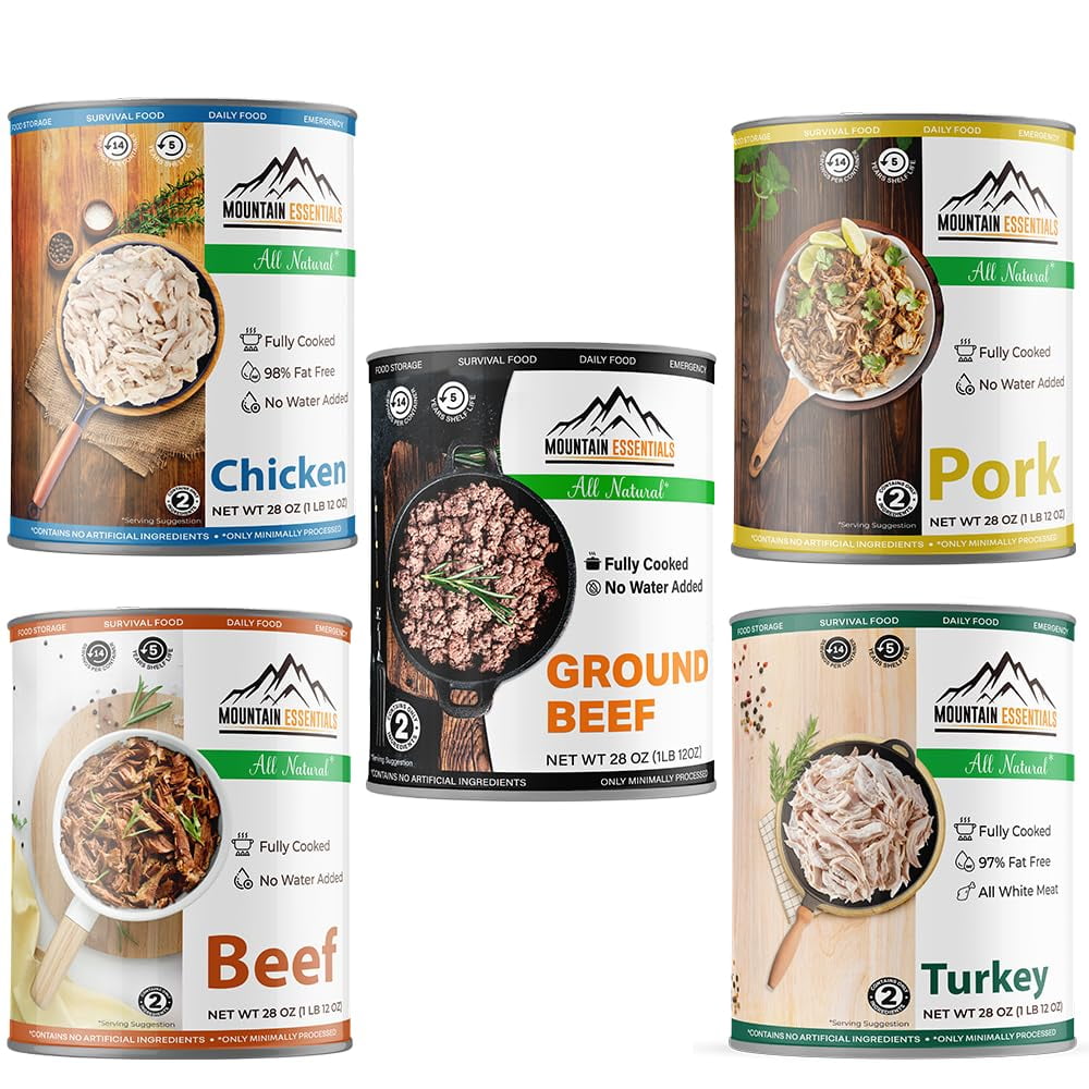5 Cans - Mountain Essentials Canned Meat Sampler Pack 28 Oz Chicken ...