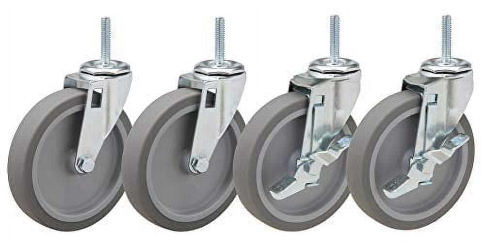 5" Caster Set of Four | 3/8-16x1-1/2" Threaded Stem Mount with Brakes ...