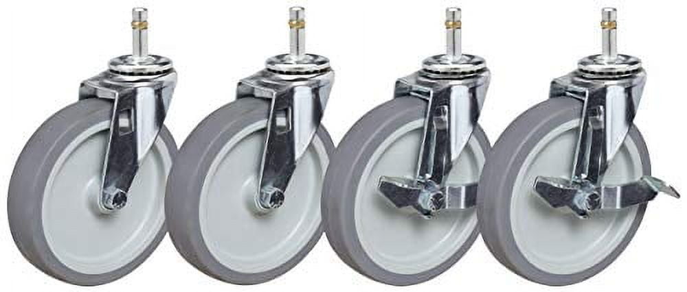 5" Caster Set of Four | 7/16x1-3/8 Grip Ring Stem Mount with Brakes ...