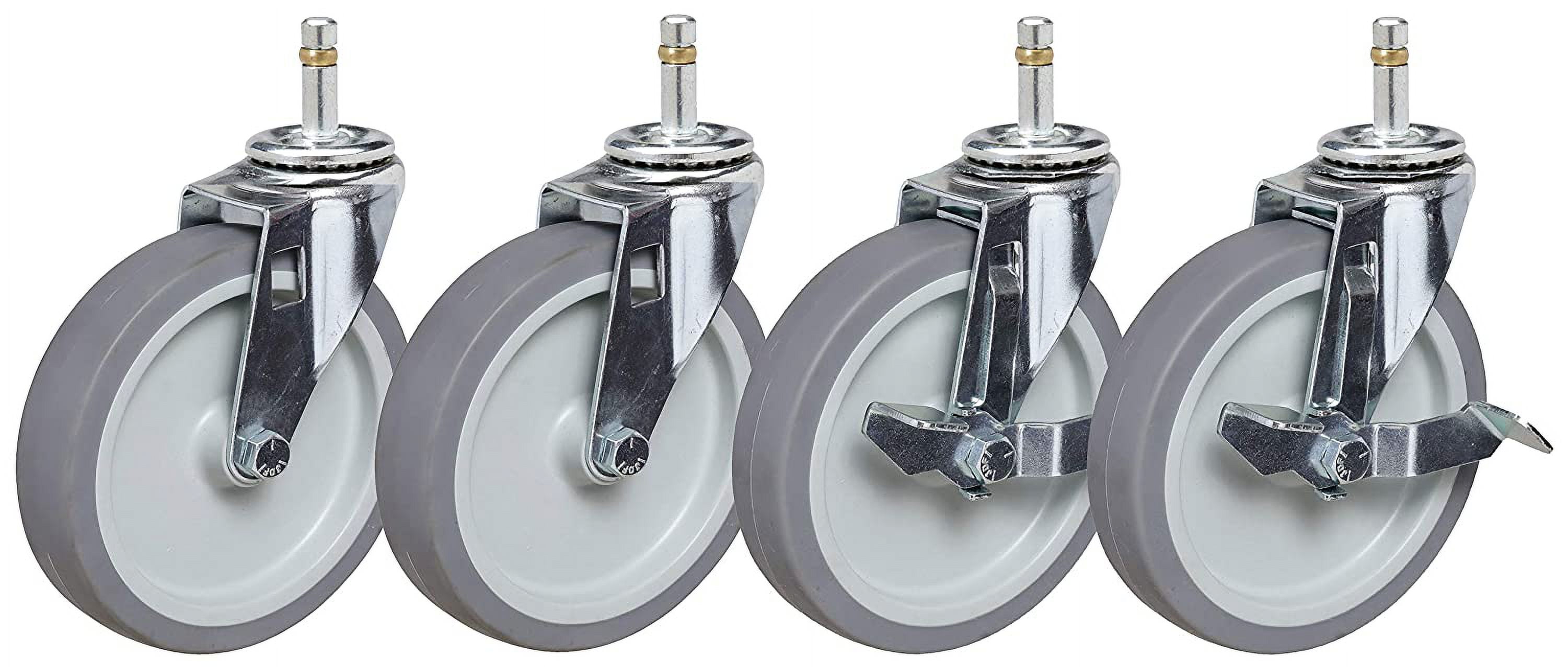 5" Caster Set of Four | 7/16x1-3/8 Grip Ring Stem Mount with Brakes ...